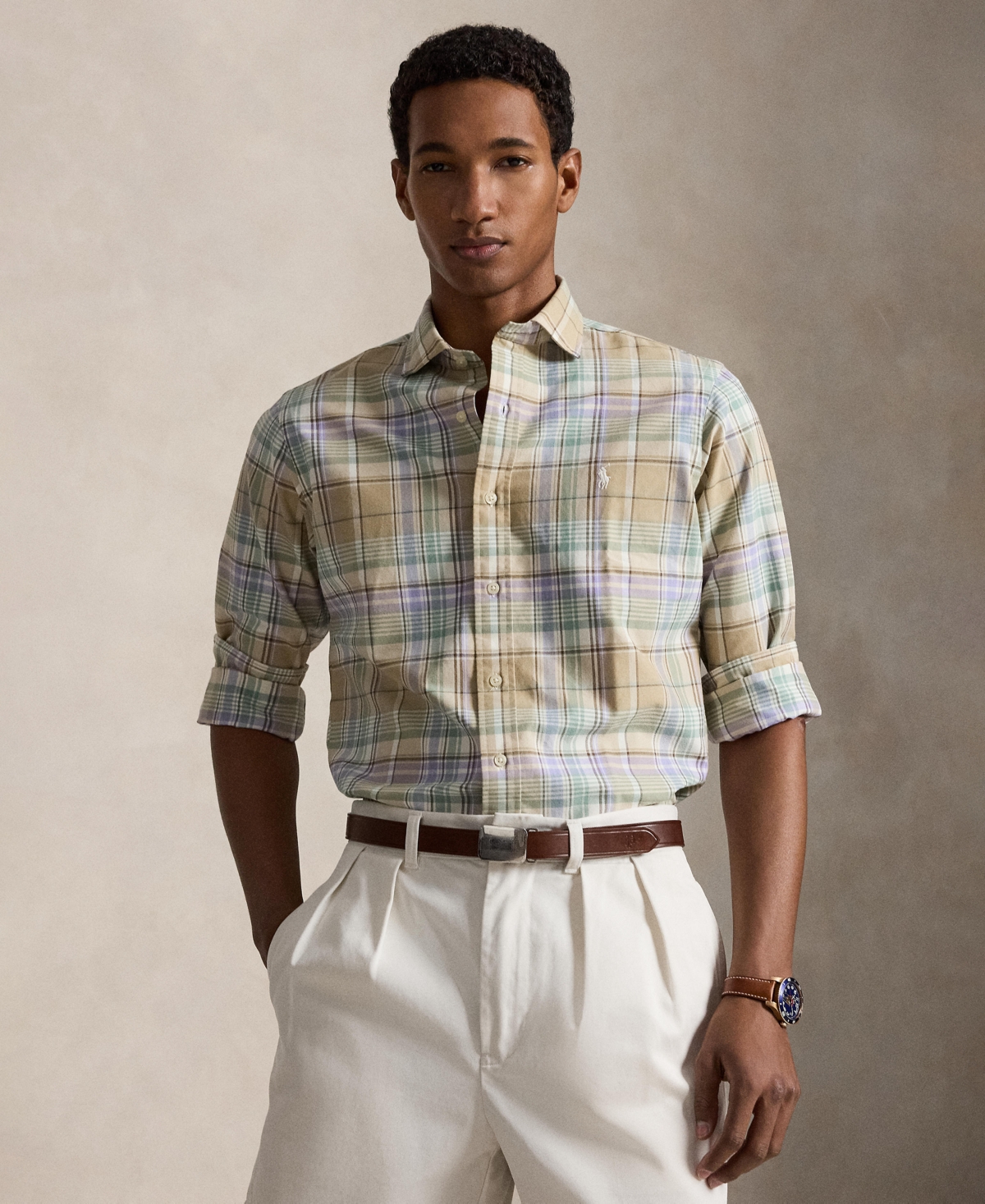 Click here for Polo Ralph Lauren Mens Custom-Fit Plaid Oxford Shi... prices
