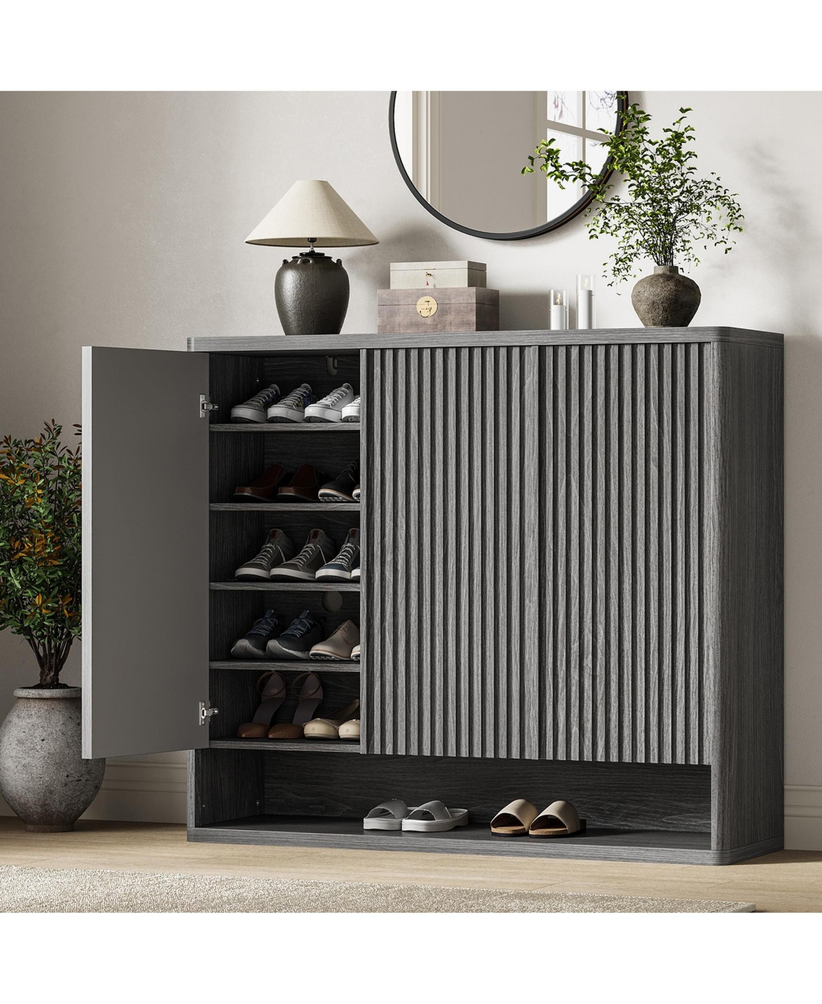 Click here for homfan 46 Inch Wooden Shoe Storage Cabinet with Fl... prices
