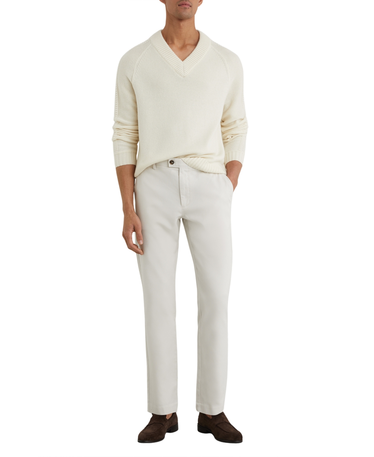 Click here for Reiss Mens Dobby Cotton pique Chino Pants - Off Wh... prices