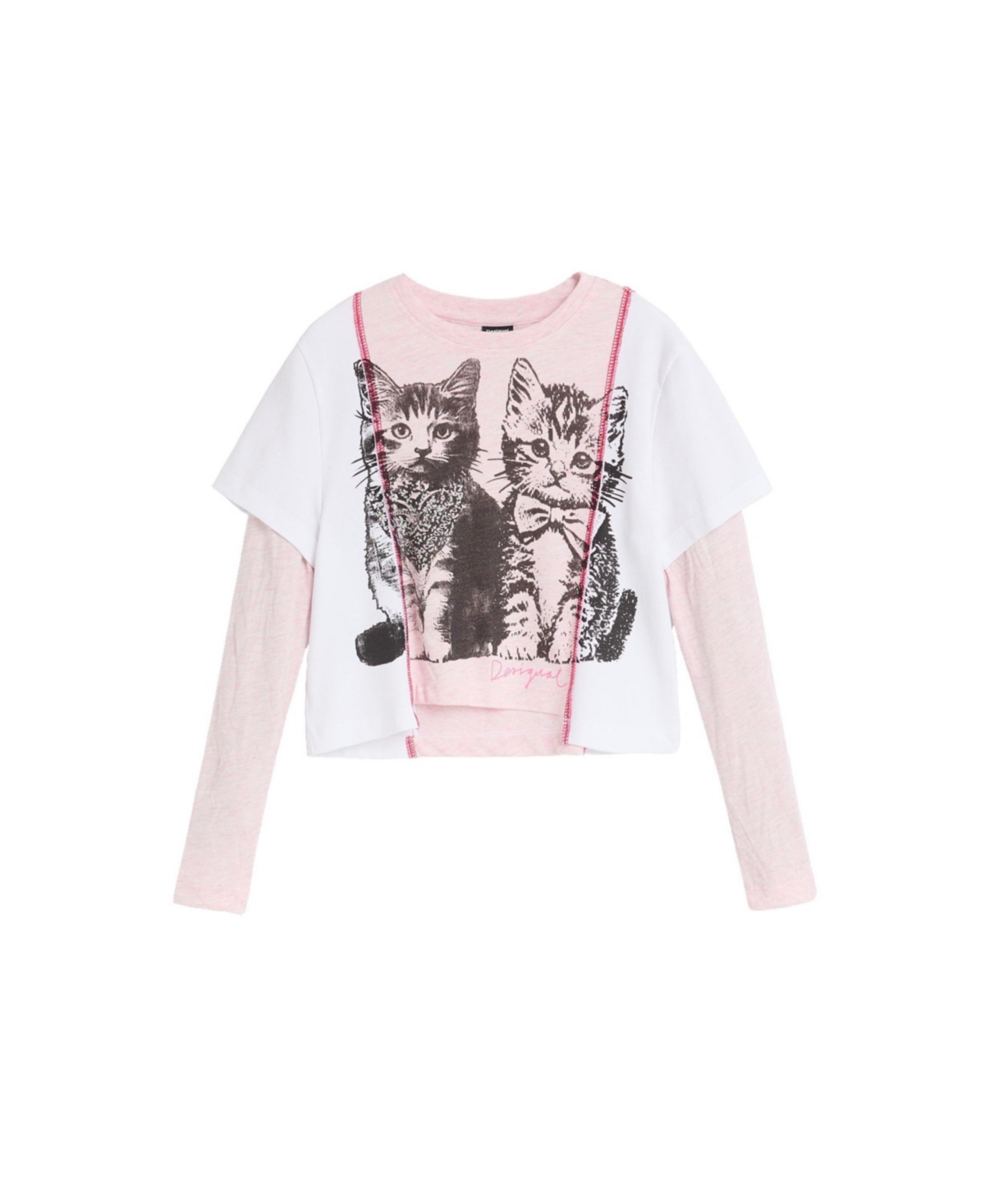 Click here for Desigual Girlss Combined cats T-shirt - Light pink prices