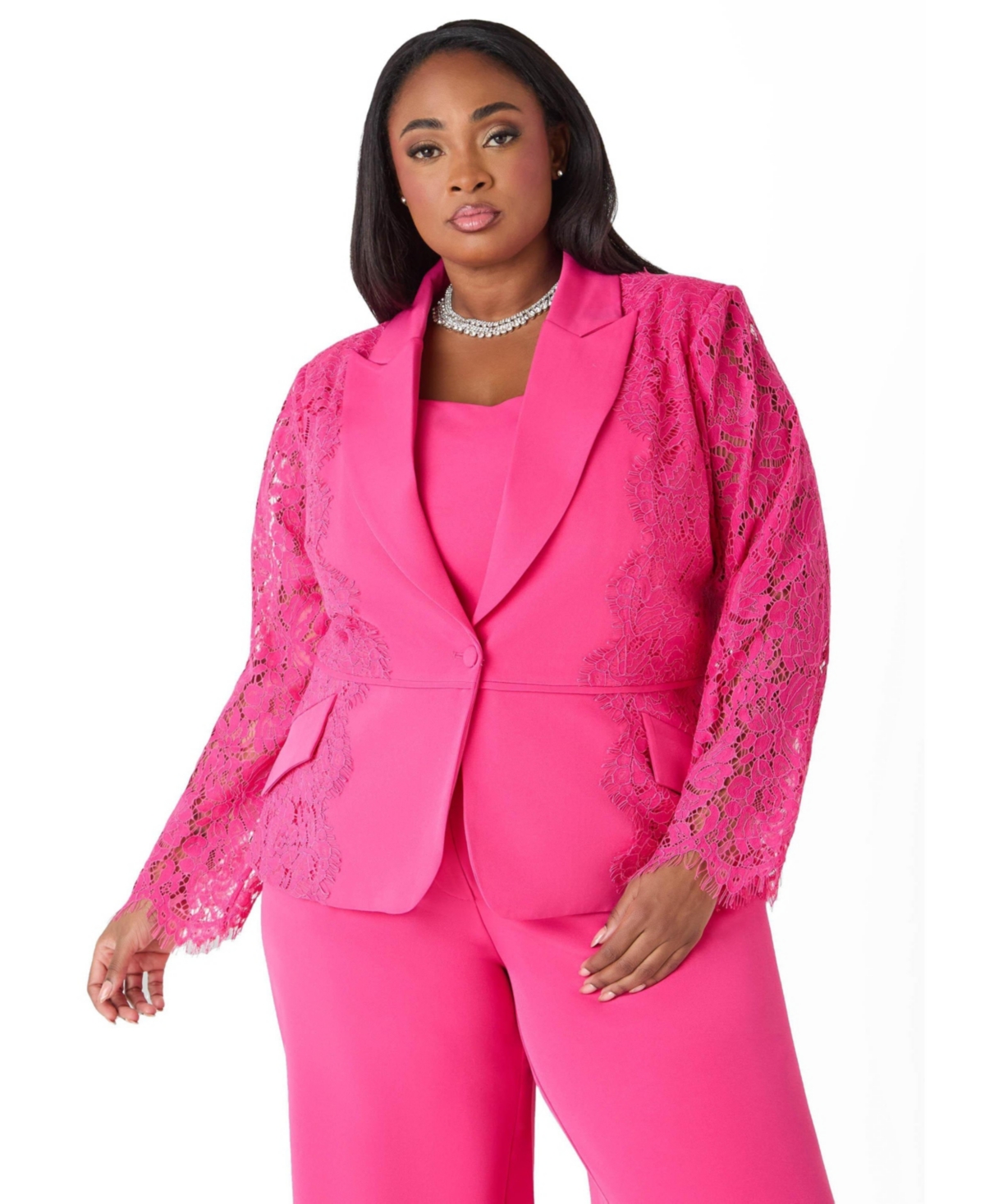 Click here for Ashley Stewart Womens Lace Paneled Blazer - Pink prices