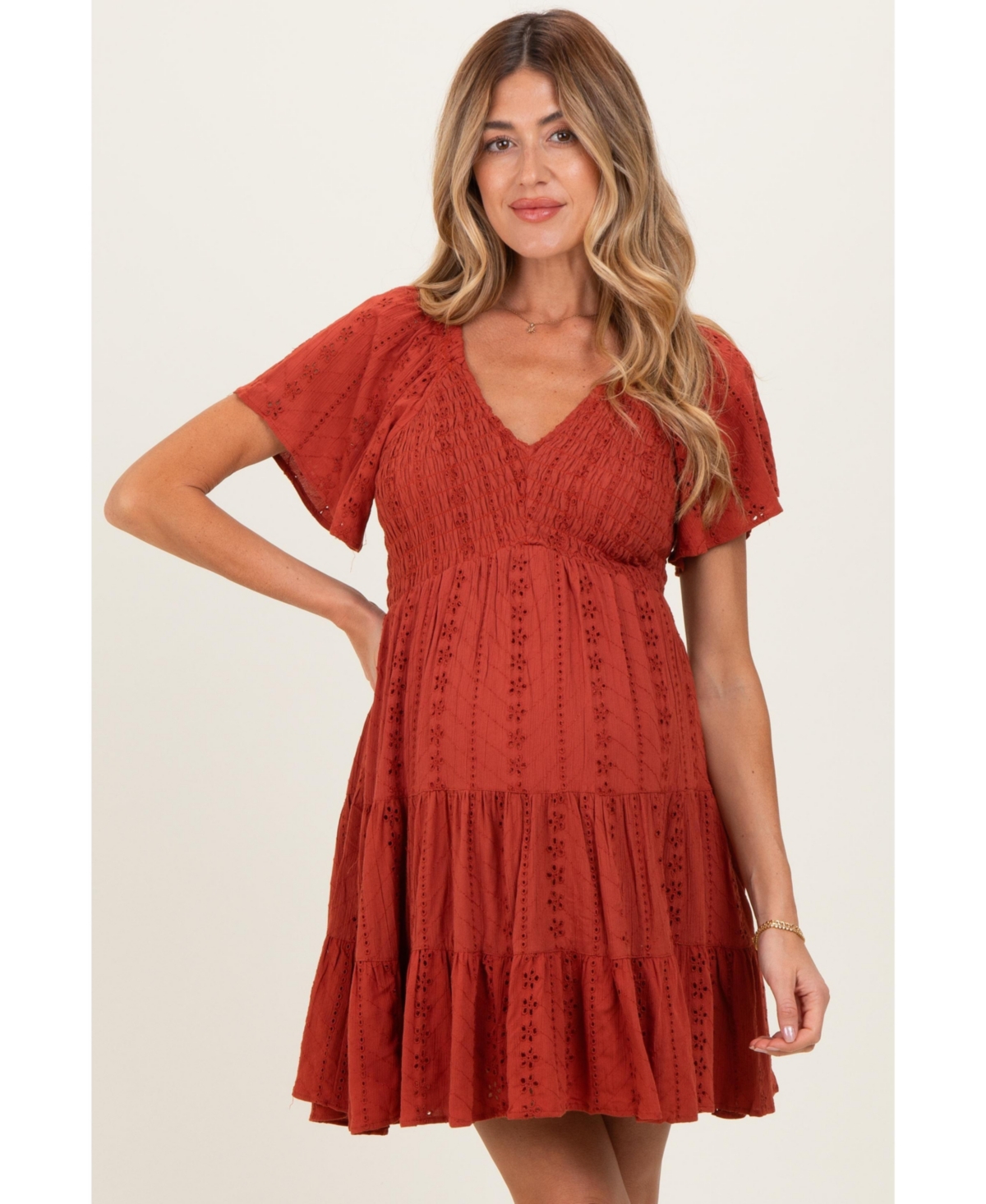 Click here for Pinkblush Maternity Rust Eyelet Embroidered V Neck... prices