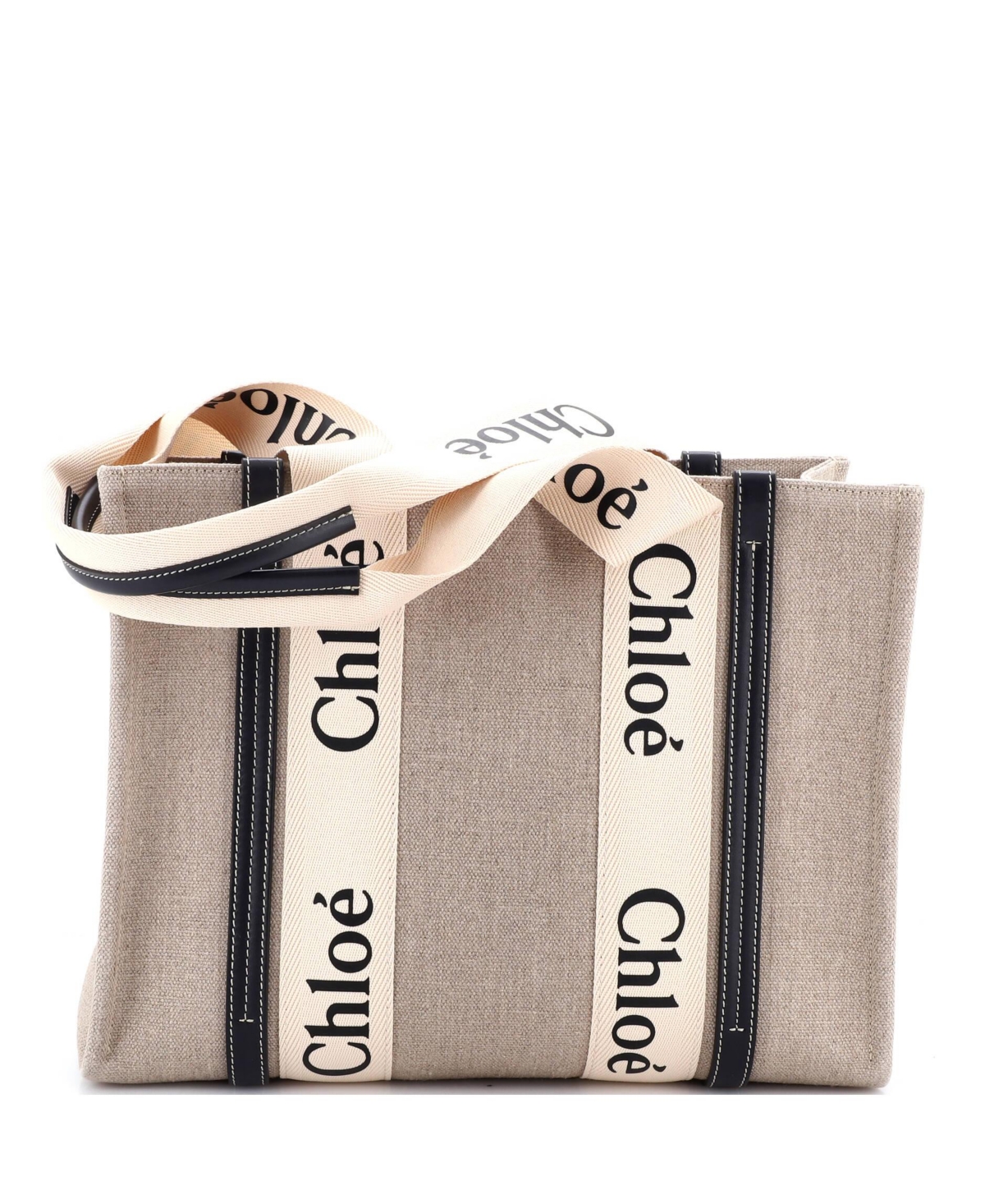 Click here for Pre-Owned Chloe Medium Woody Tote Canvas with Leat... prices