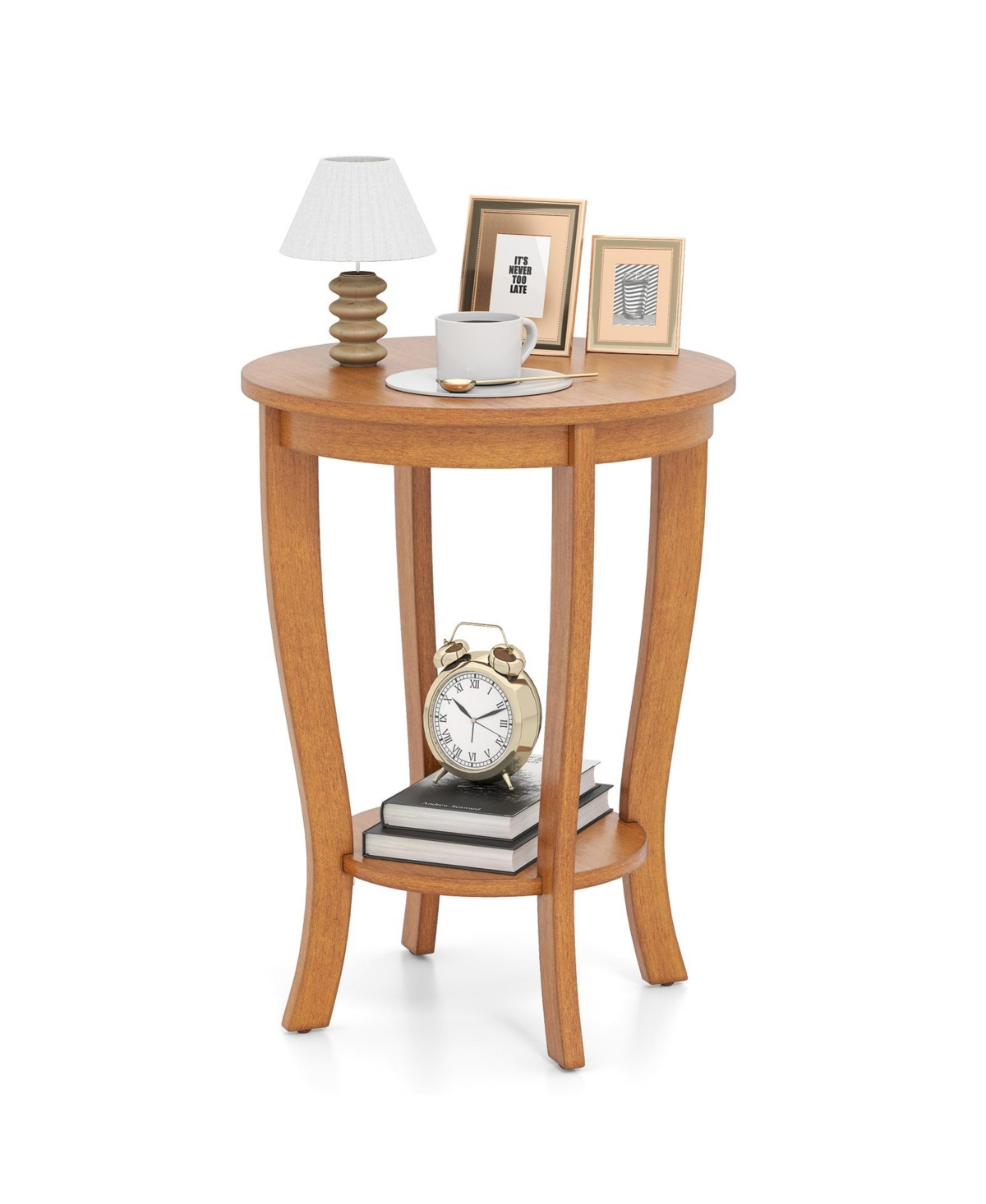 Click here for Sugift 2-tier Round End Table with Solid Wood Legs... prices