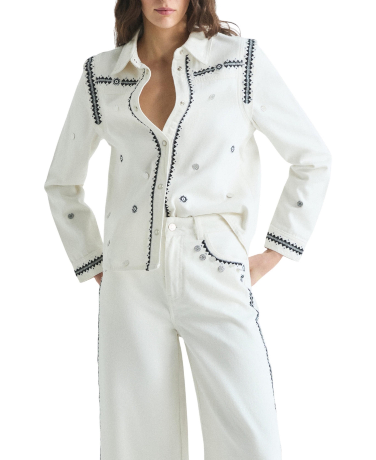 Click here for Scalpers Womens Ethnic Denim Print Shirt - Ecru prices