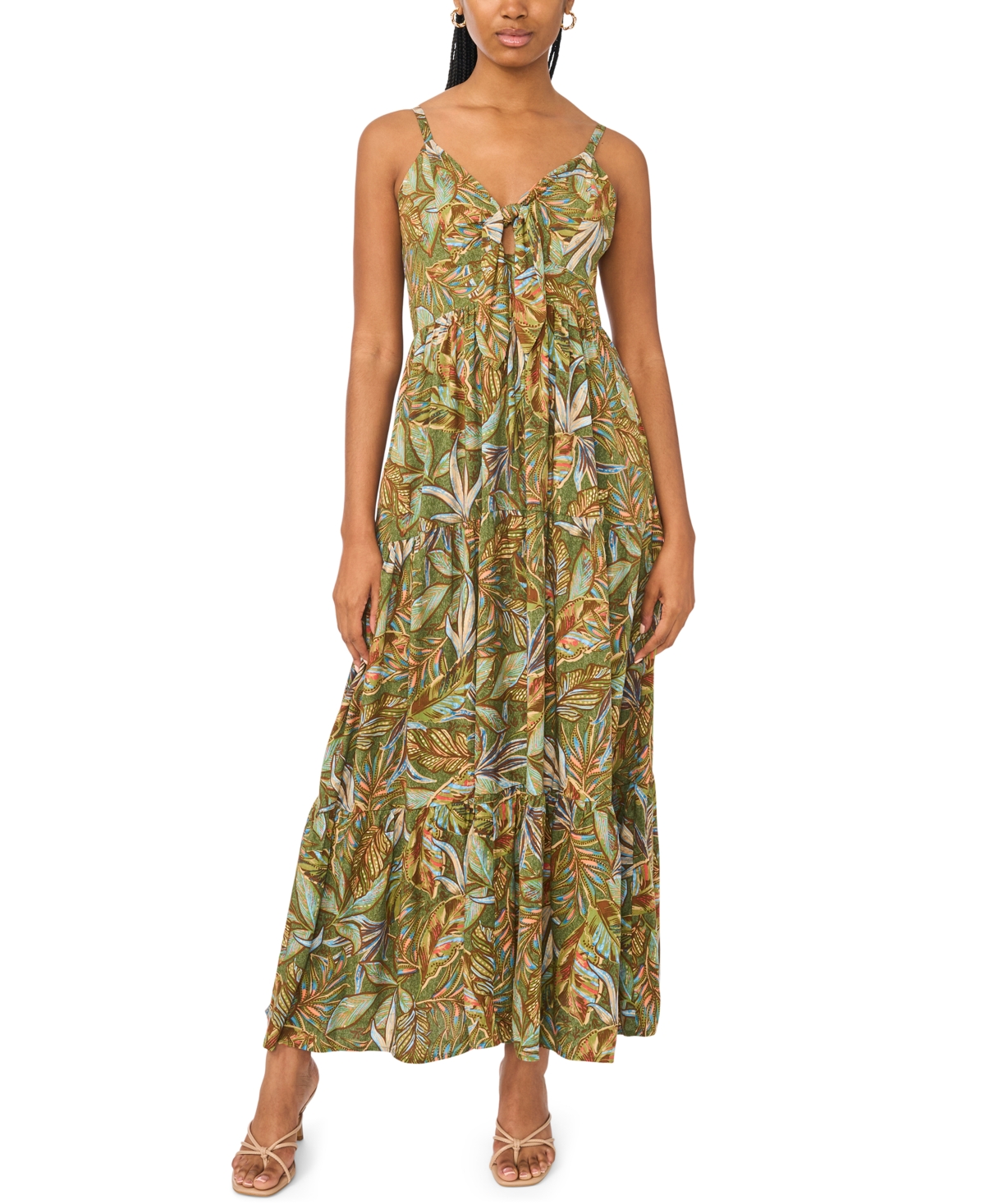 Click here for Msk Womens Tie-Front Tiered Maxi Dress - Clover prices