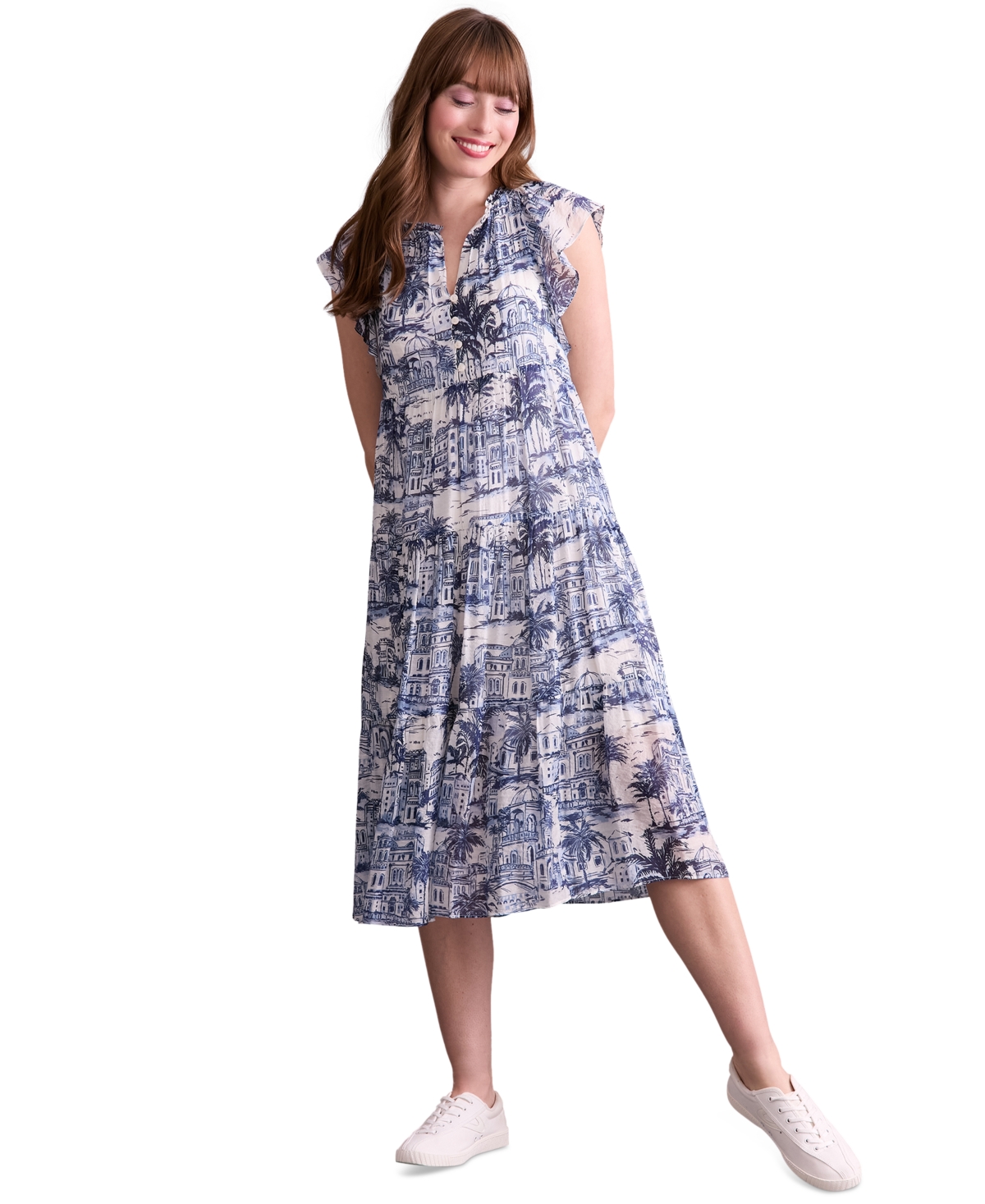 Click here for London Times Womens V-Neck Midi Dress - White/Deni... prices