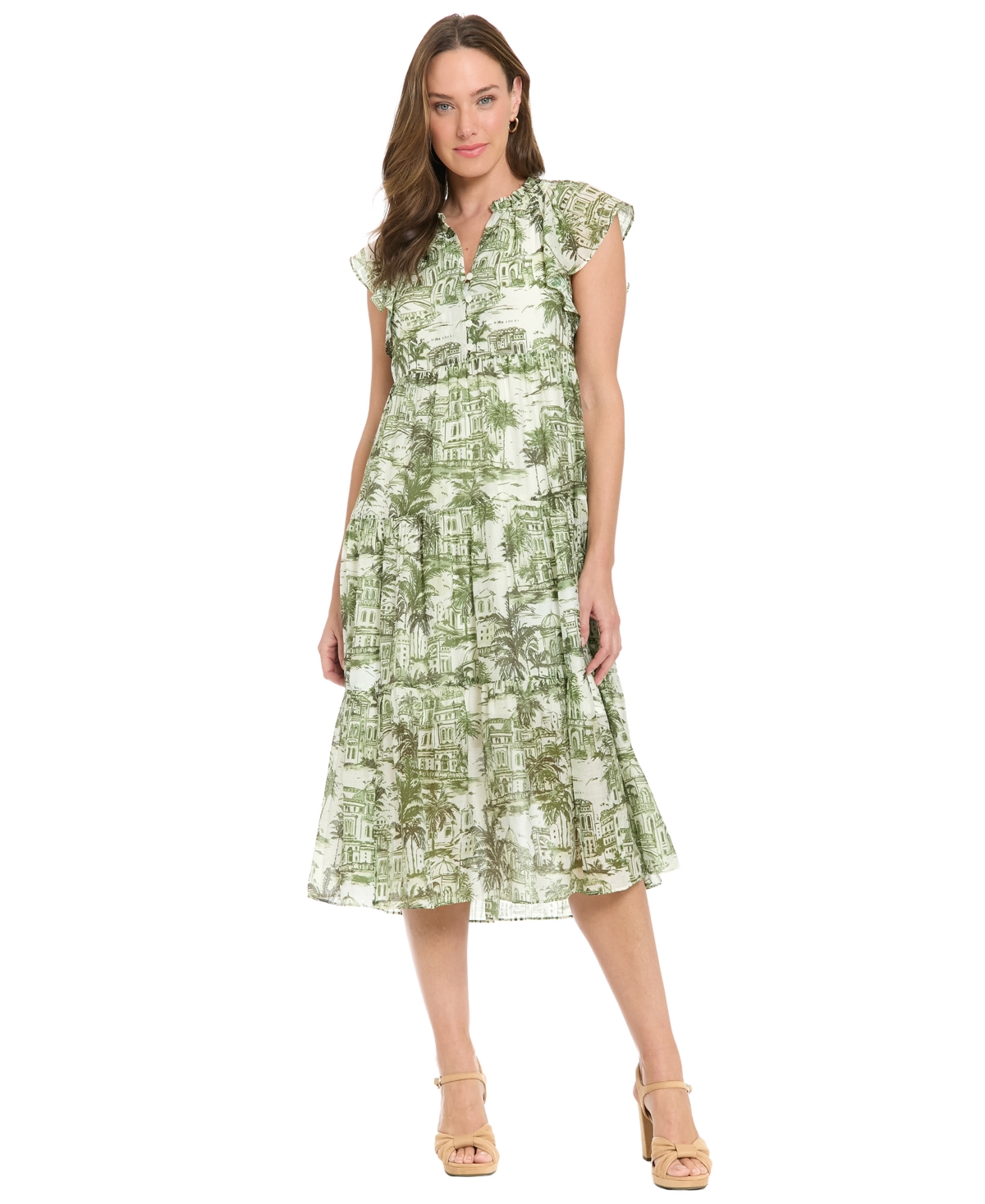 Click here for London Times Womens V-Neck Midi Dress - Pesto/Crea... prices