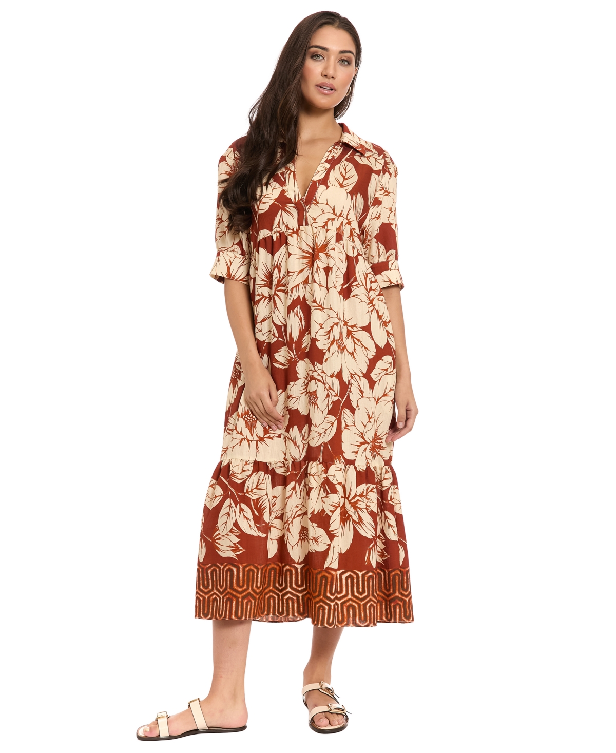 Click here for London Times Womens Elbow-Sleeve Tiered Midi Dress... prices