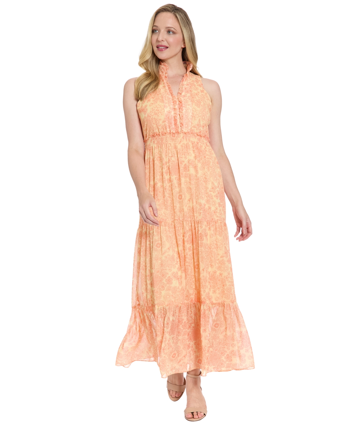 Click here for London Times Womens V-Neck Maxi Dress - Yellow/Oea... prices