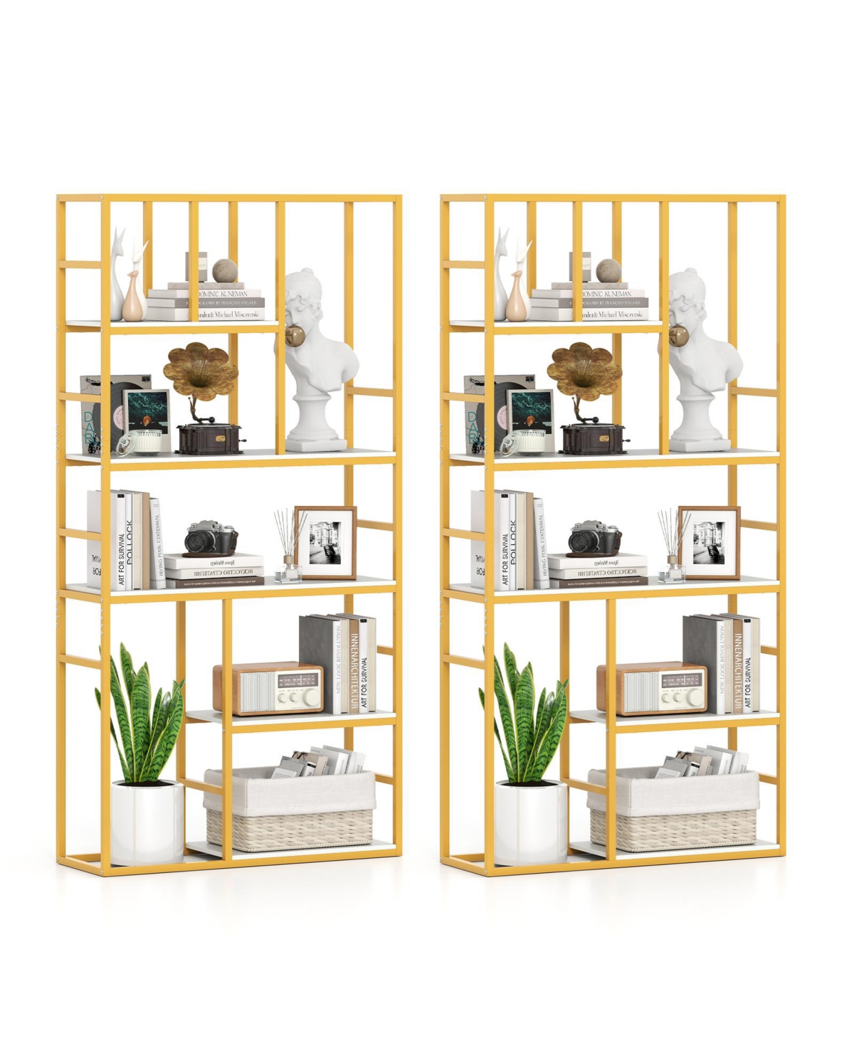 Click here for Gymax 2 Piece 71 Inch 5 Tier Tall Bookshelf with O... prices