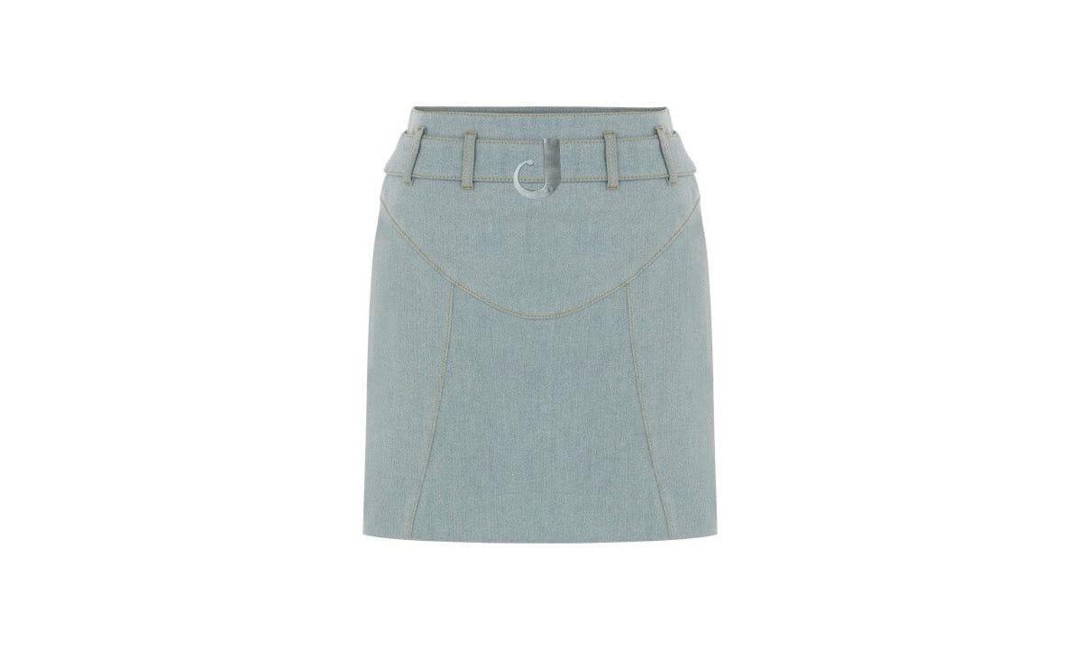 Click here for Jendue Womens Monte Belted Denim Skirt - Light Was... prices