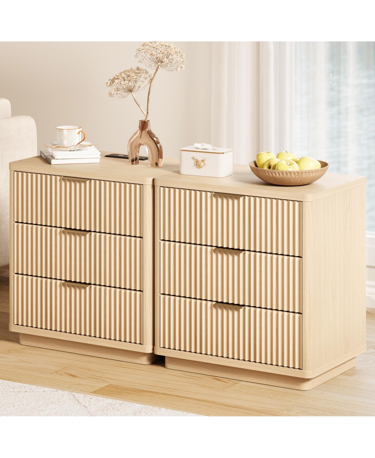Click here for homfan Fluted Nightstand Set of 2 with Outlet  3-D... prices