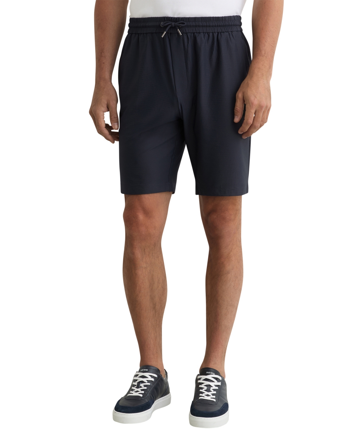 Click here for Reiss Mens Ajay Drawstring Seersucker Shorts - Nav... prices
