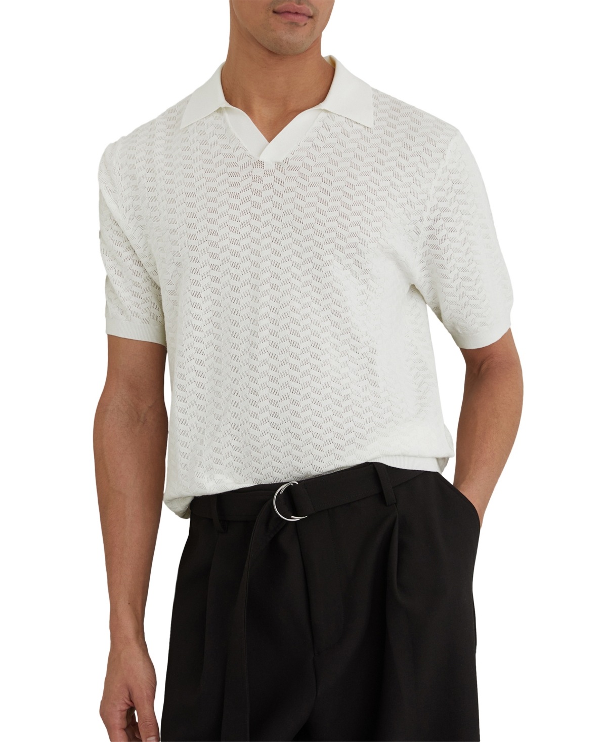 Click here for Reiss Mens Sol Open Collar Textured Polo Shirt - W... prices