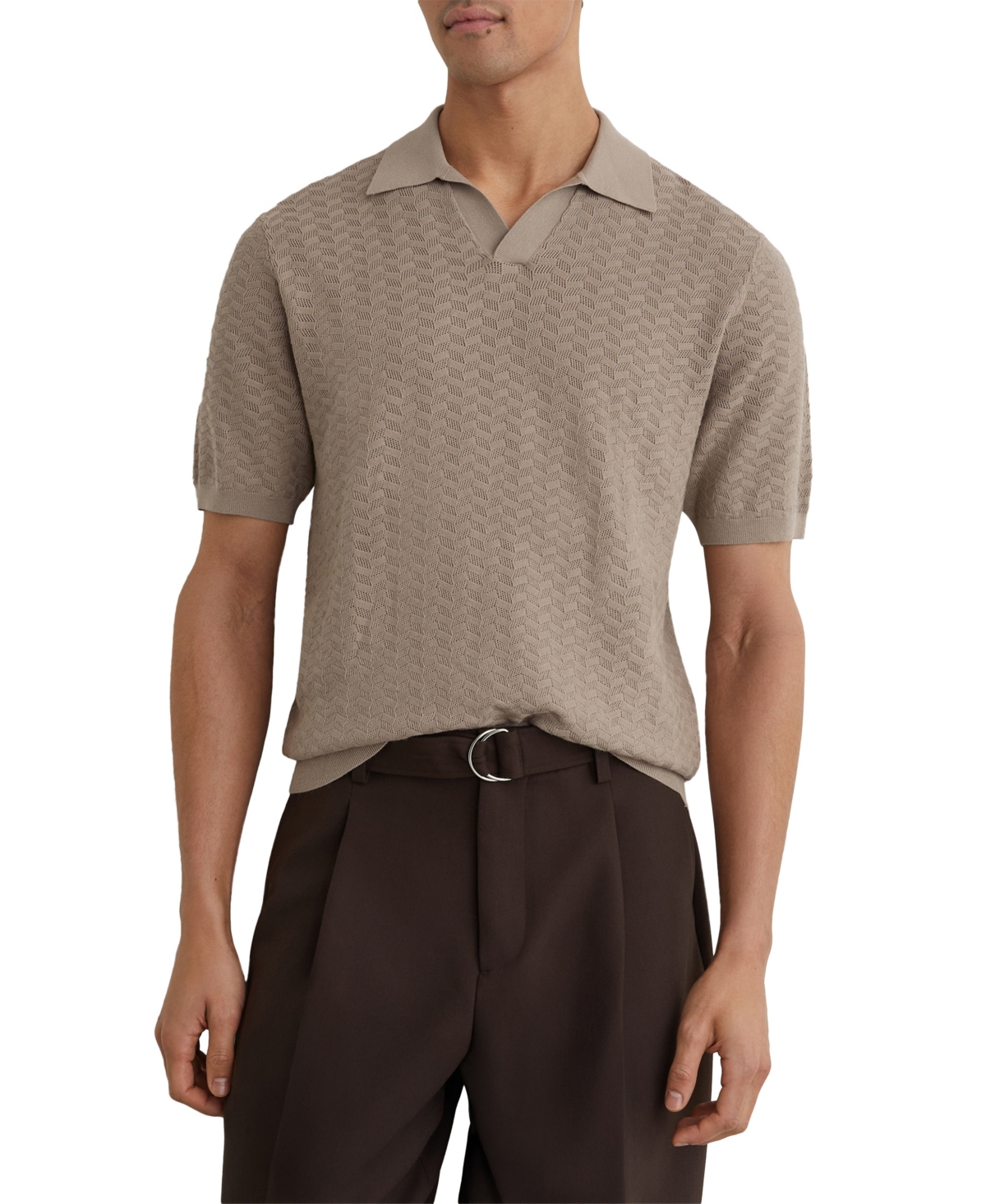 Click here for Reiss Mens Sol Open Collar Textured Polo Shirt - T... prices