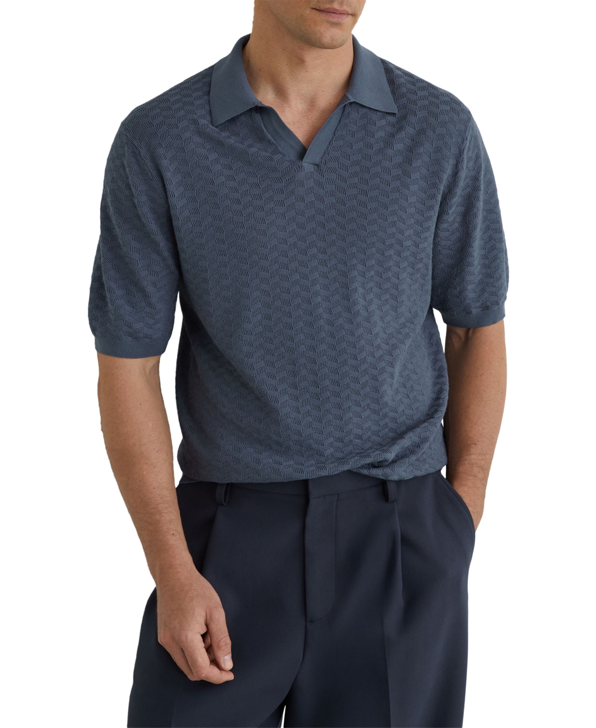 Click here for Reiss Mens Sol Open Collar Textured Polo Shirt - A... prices