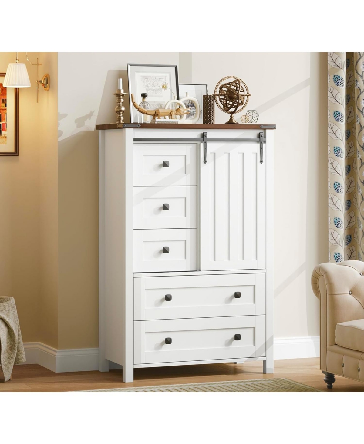 Click here for gaomon 5 Drawer Dresser  Farmhouse Wooden Chest of... prices
