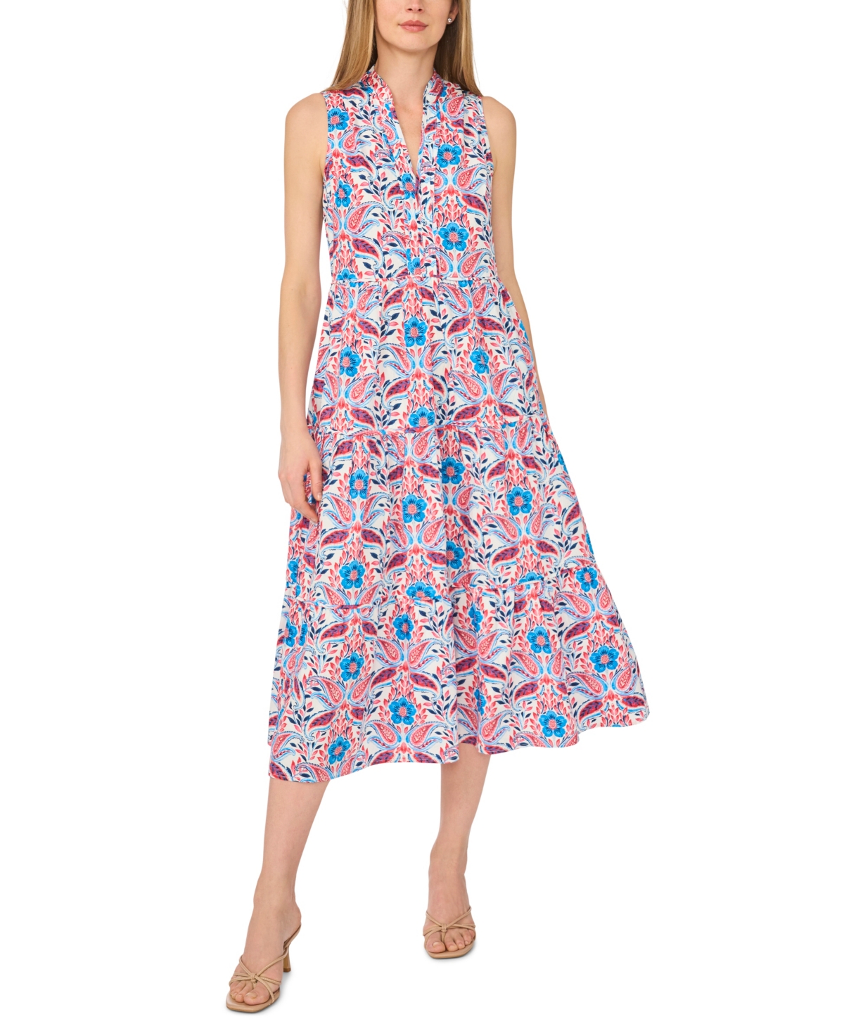 Click here for CeCe Womens Printed Collared V-Neck Sleeveless Dre... prices