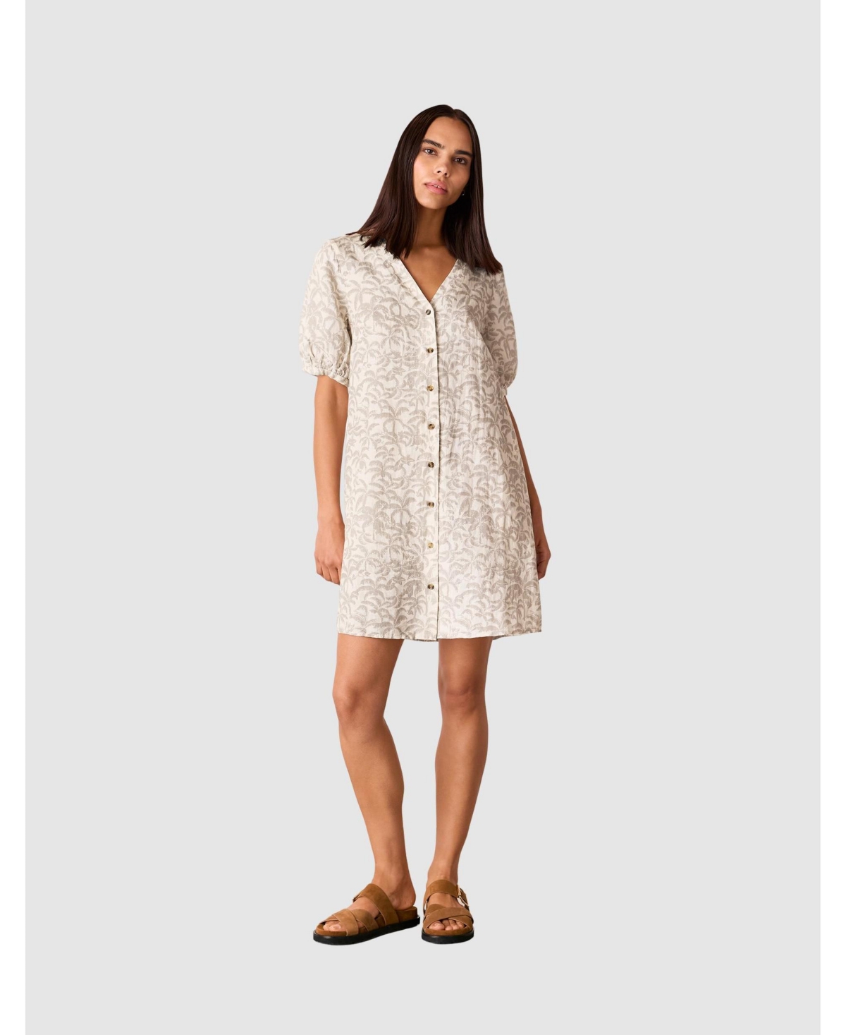 Click here for Whistles Womens Palm Print Linen Blend Mini Dress... prices