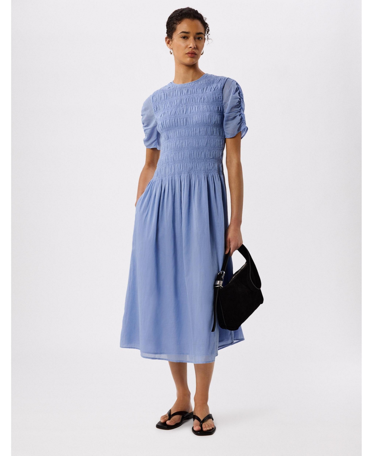 Click here for Whistles Womens Avery Smocked Midi Dress - Pale bl... prices