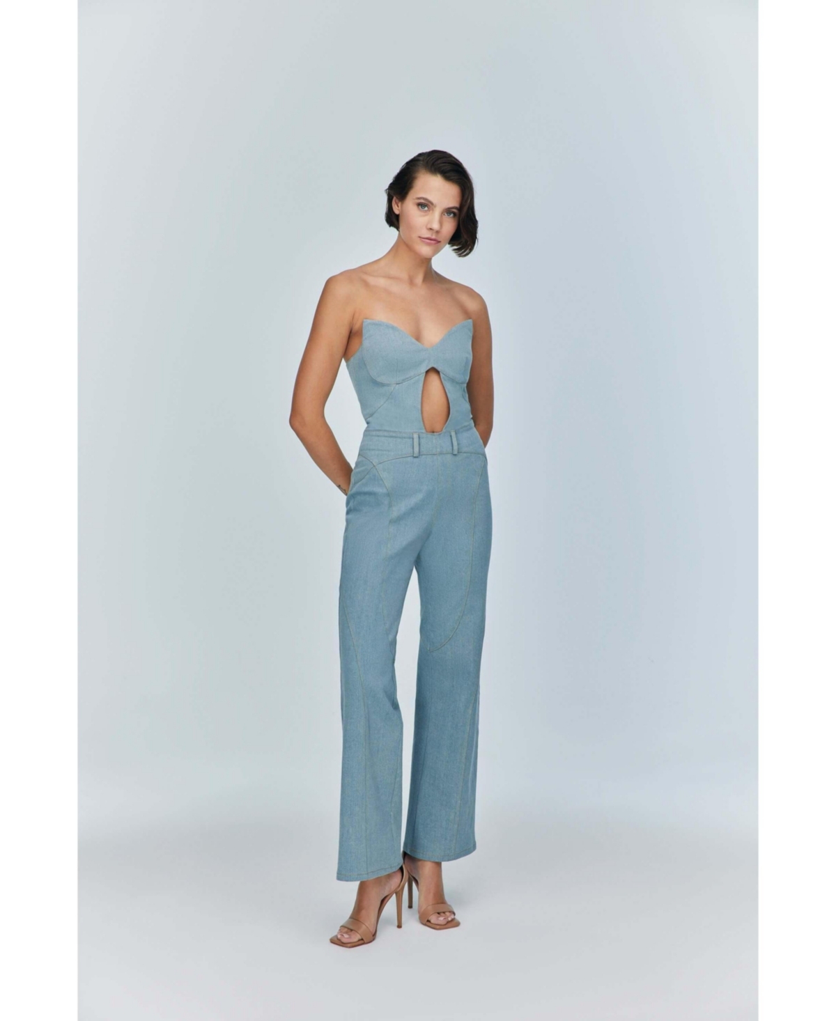 Click here for Jendue Womens Marvel Maxi Denim Jumpsuit - Straple... prices