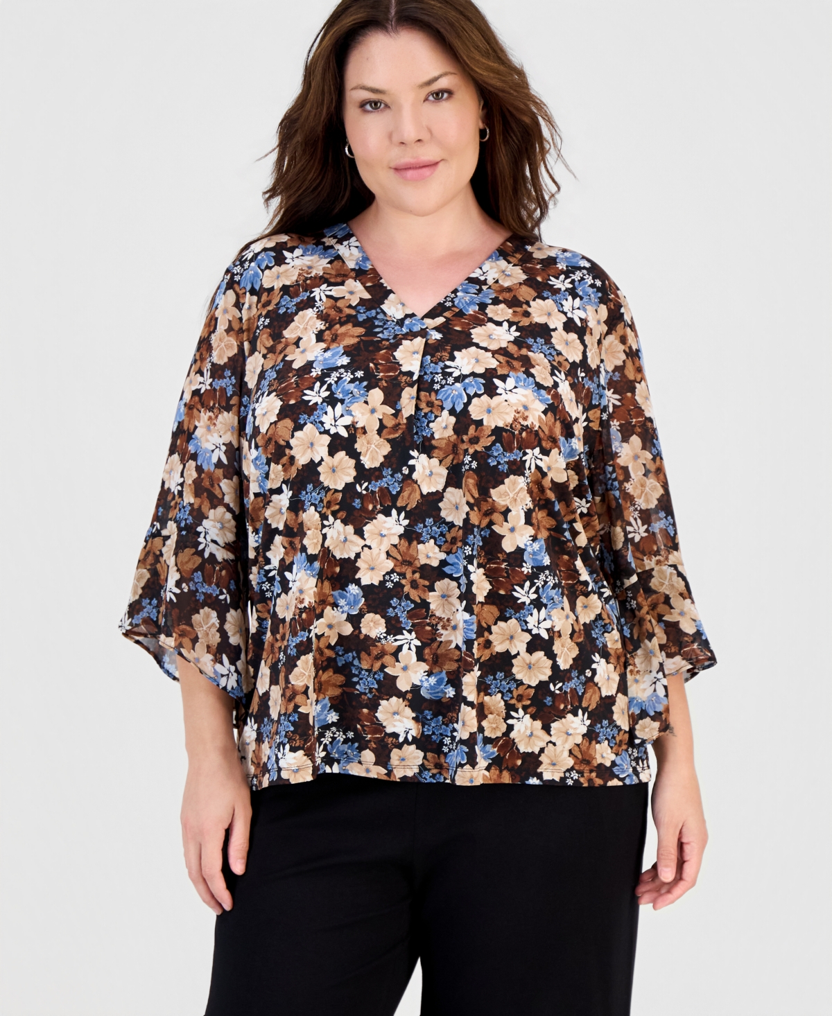 Click here for Anne Klein Essentials Plus Size V-Neck Flared 3/4-... prices