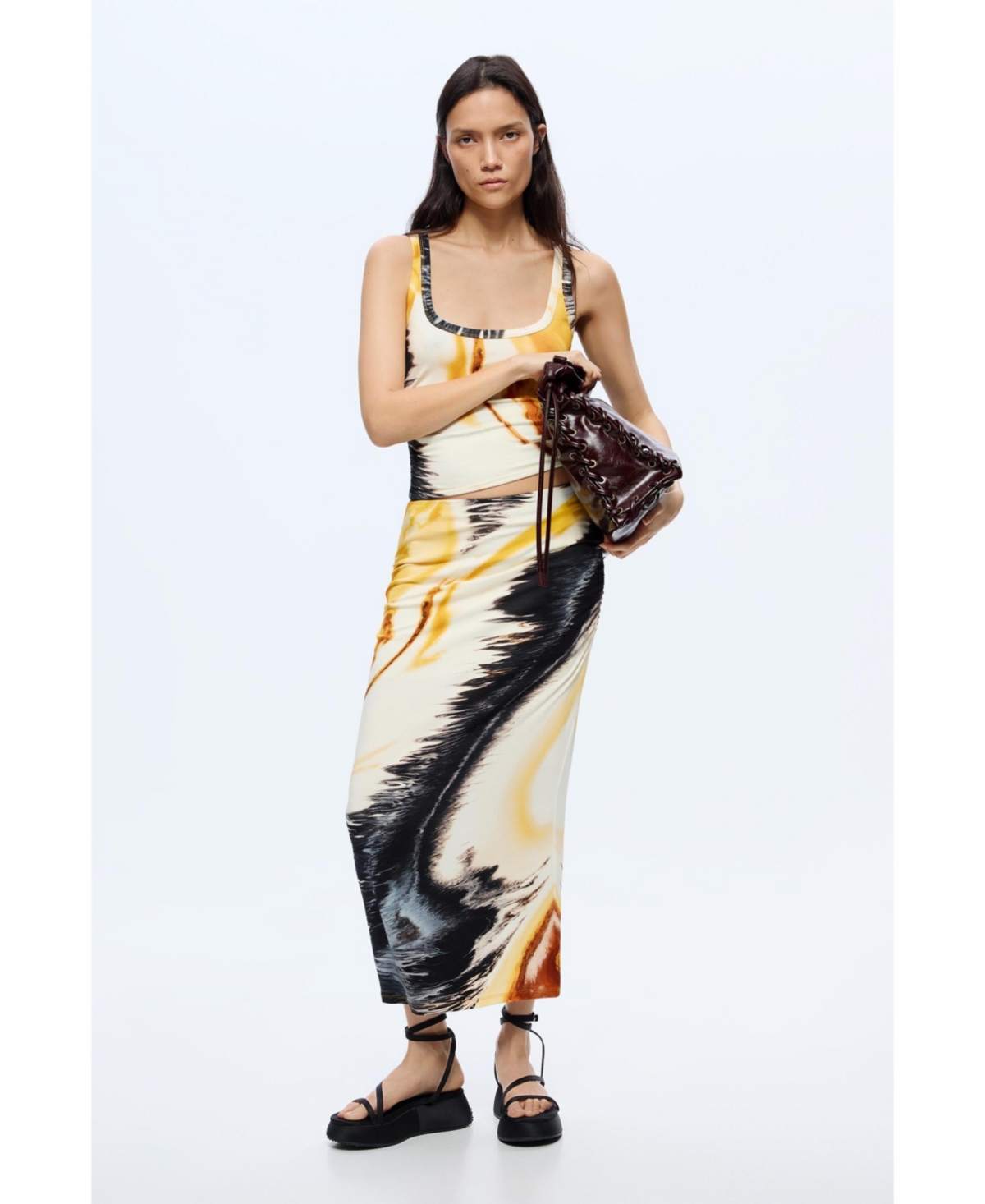 Click here for Desigual Womens Knit printed skirt - Yellow prices