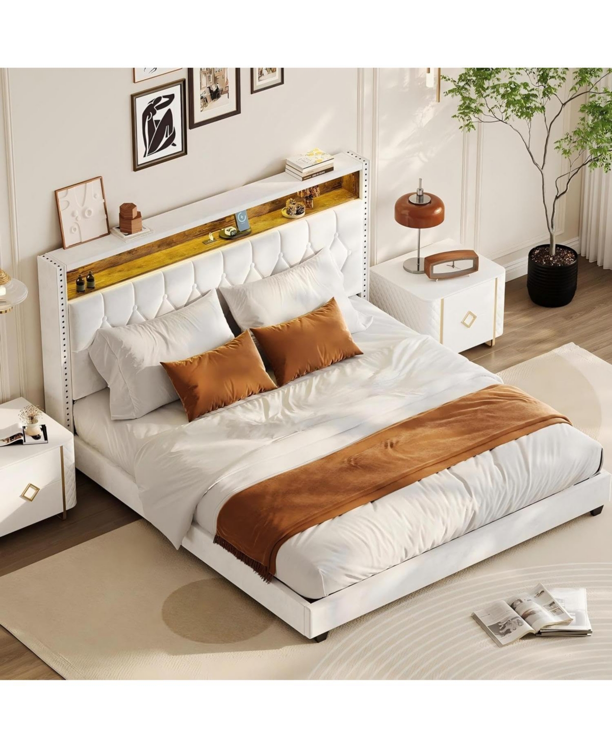 Click here for gaomon King Upholstered Bed with Led And Charging... prices