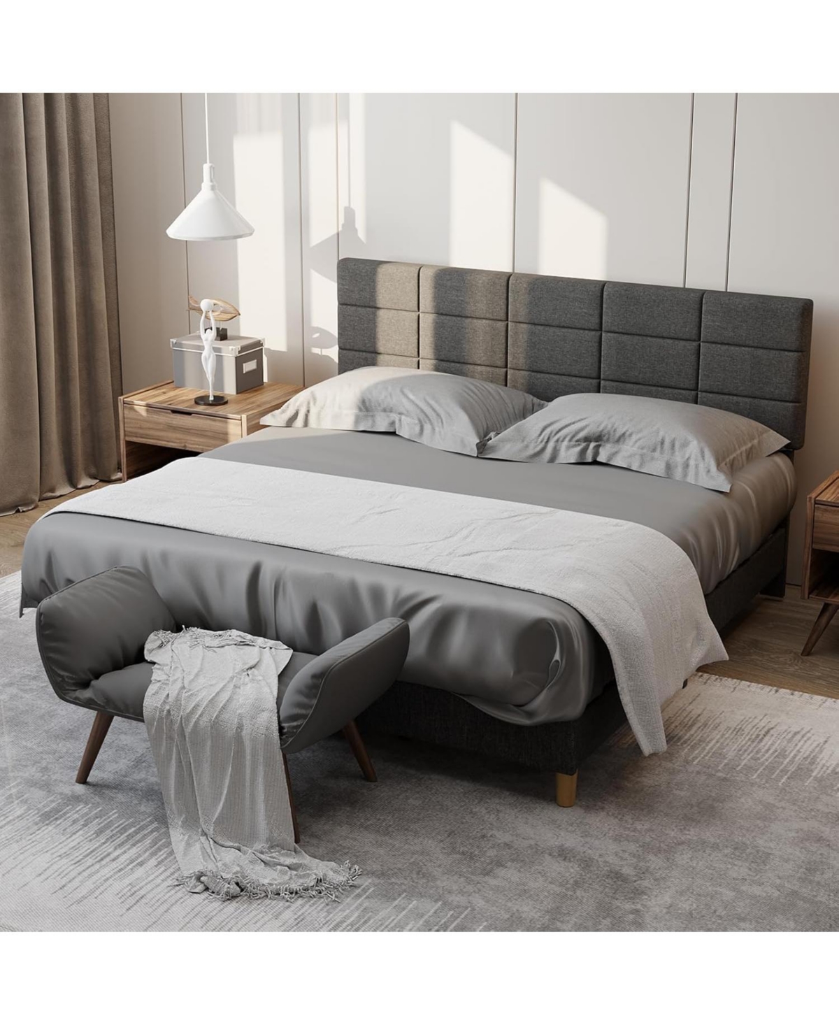 Click here for gaomon Twin Linen Platform Bed with Headboard  700... prices