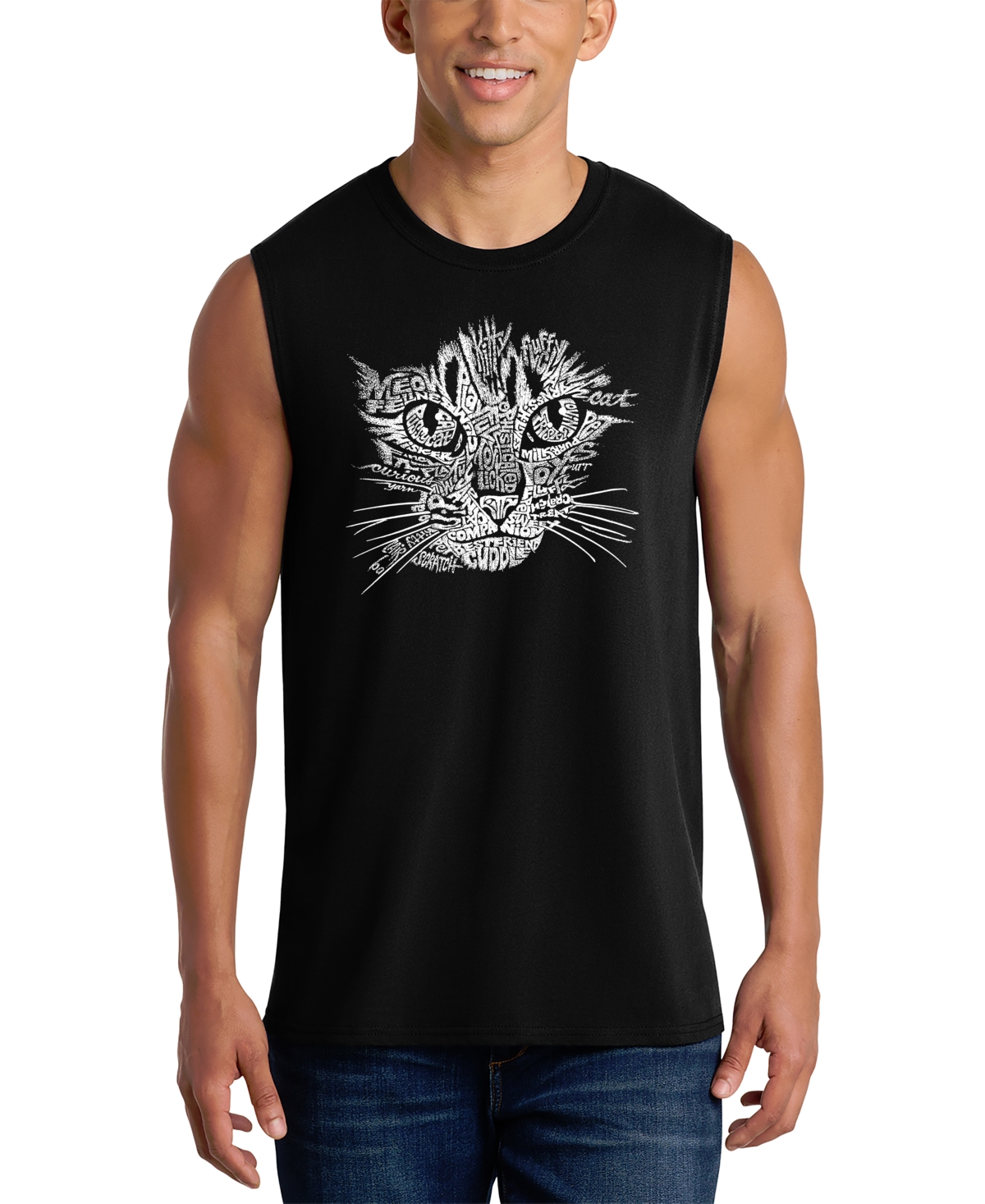 Click here for La Pop Art Mens Cat Face Typography Graphic Tank T... prices