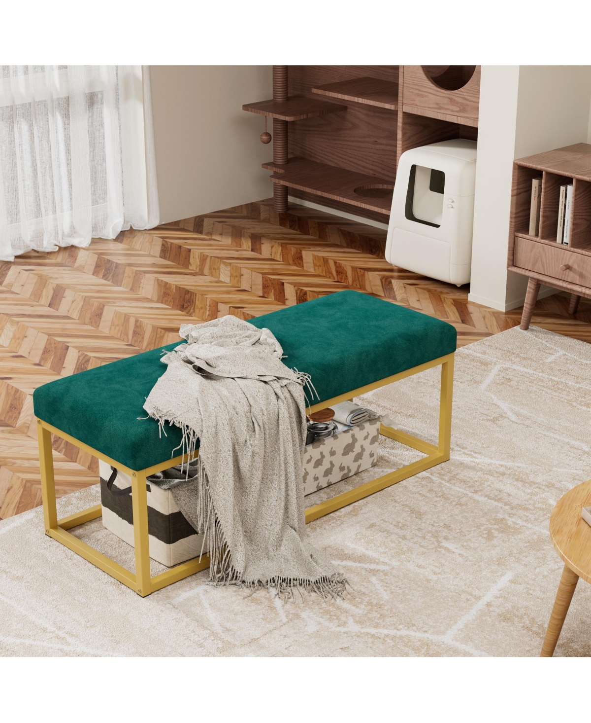 Click here for Flynama Mid-Century Modern Storage Bench with Stee... prices