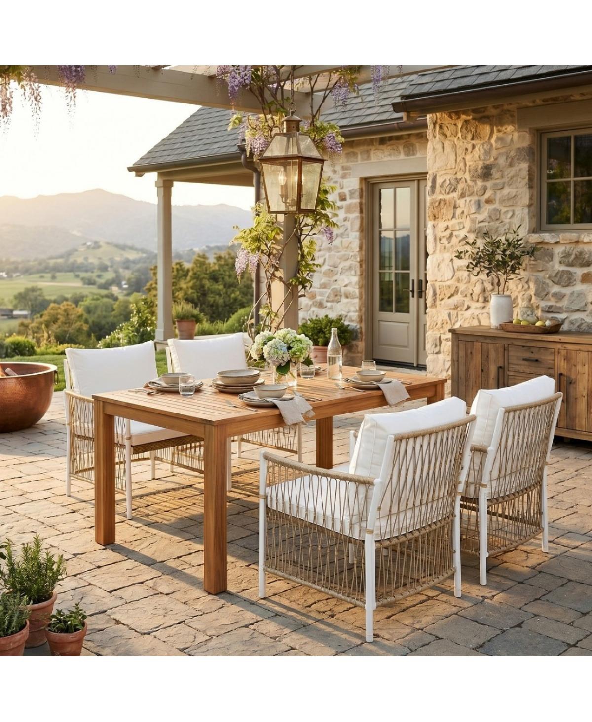 Click here for Asagikoiai 5-Piece Acacia Wood and Rattan Patio Di... prices