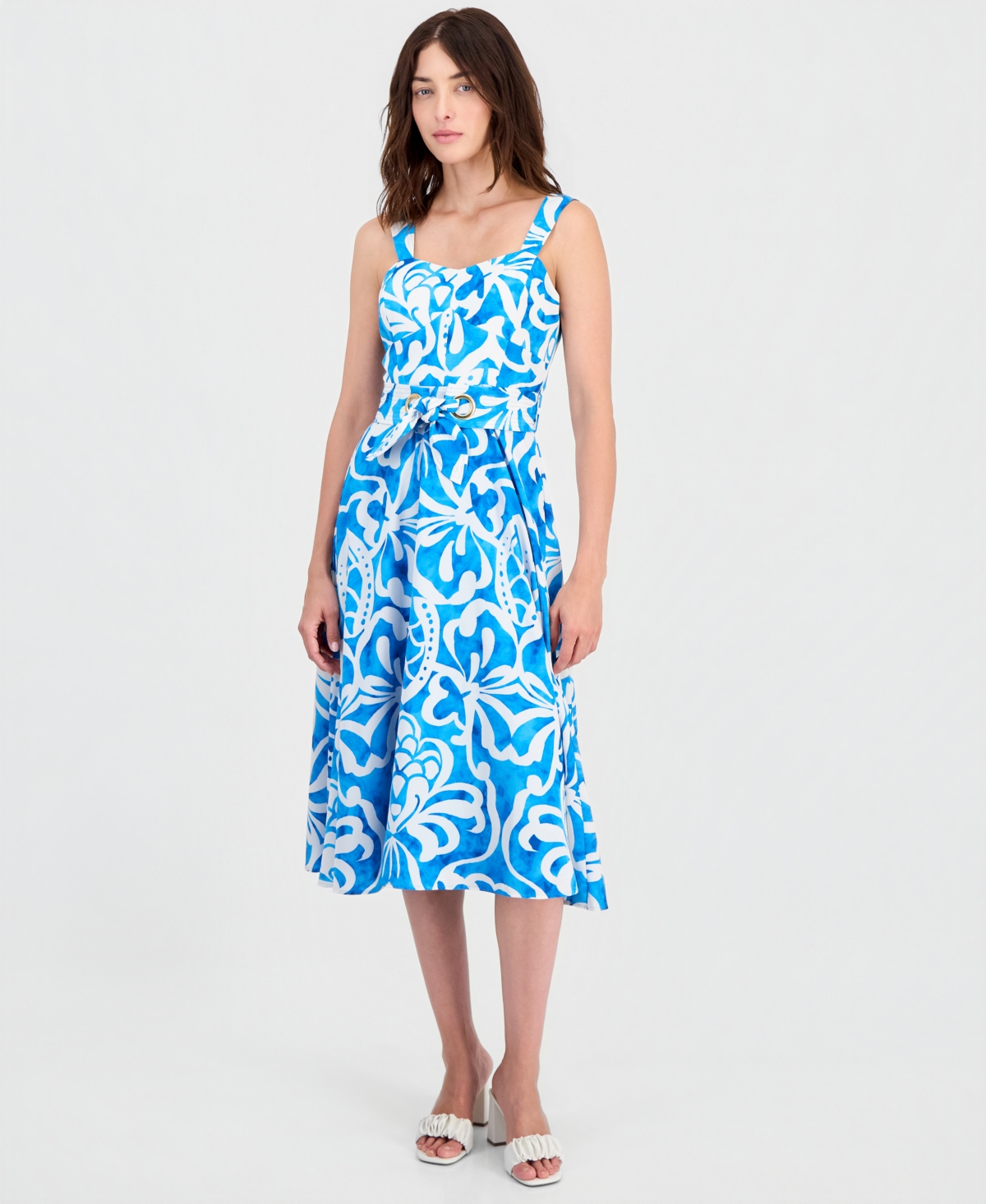 Click here for Tahari Asl Womens Belted Sleeveless Midi Dress - B... prices