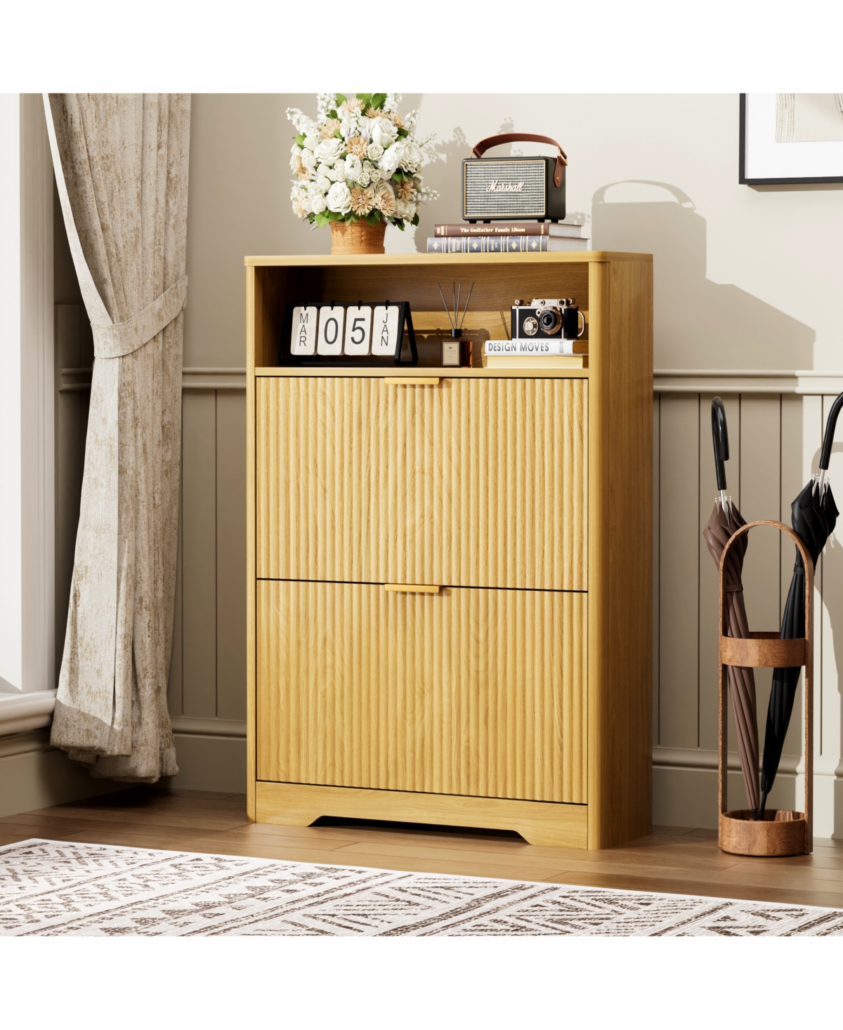 Click here for Rainsken Fluted Shoe Cabinet  Modern Wood Shoe Sto... prices