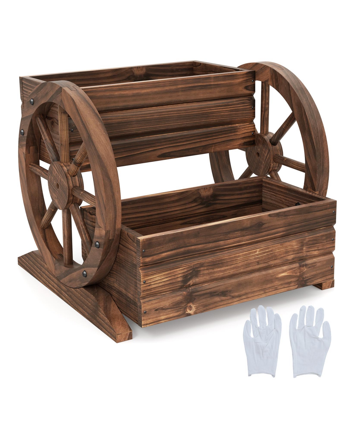 Click here for Sugift 2-Tier Raised Garden Bed Rustic Wood Wagon... prices