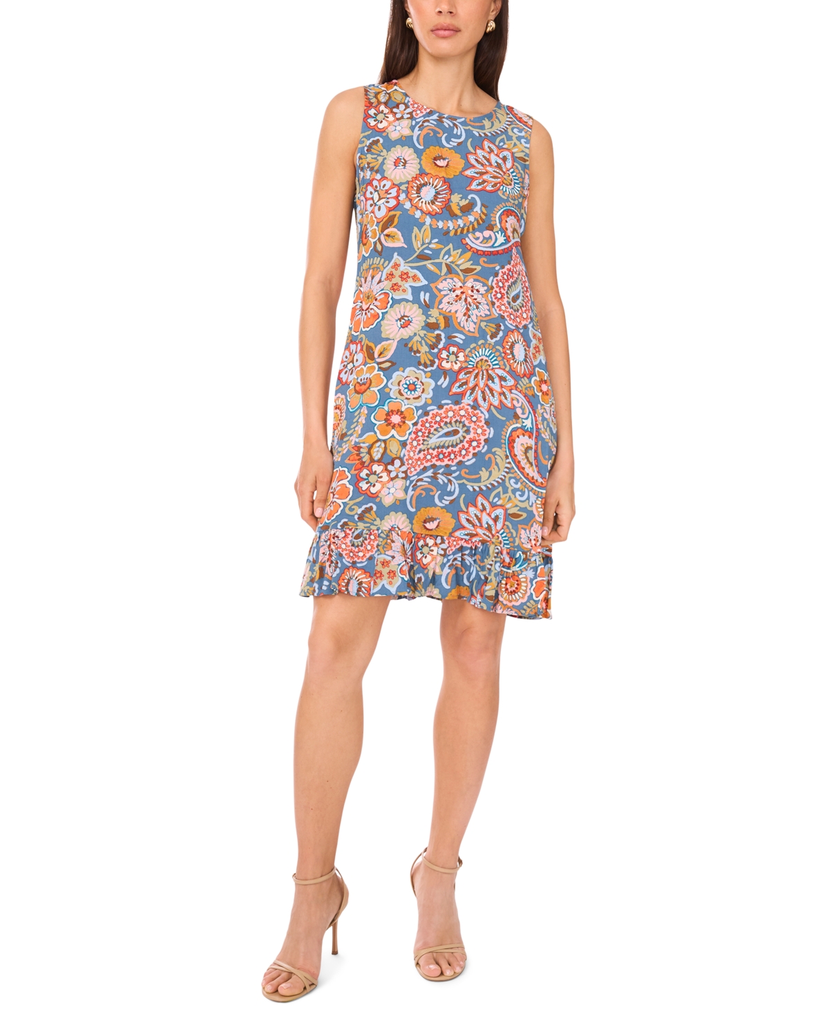 Click here for Msk Petite Printed Crewneck Ruffle Hem Dress - Sto... prices