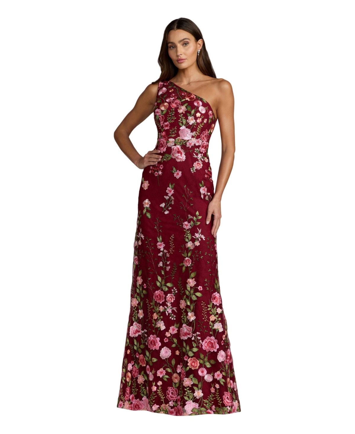 Click here for Mac Duggal Petite One Shlouder Lace Embroidered Go... prices