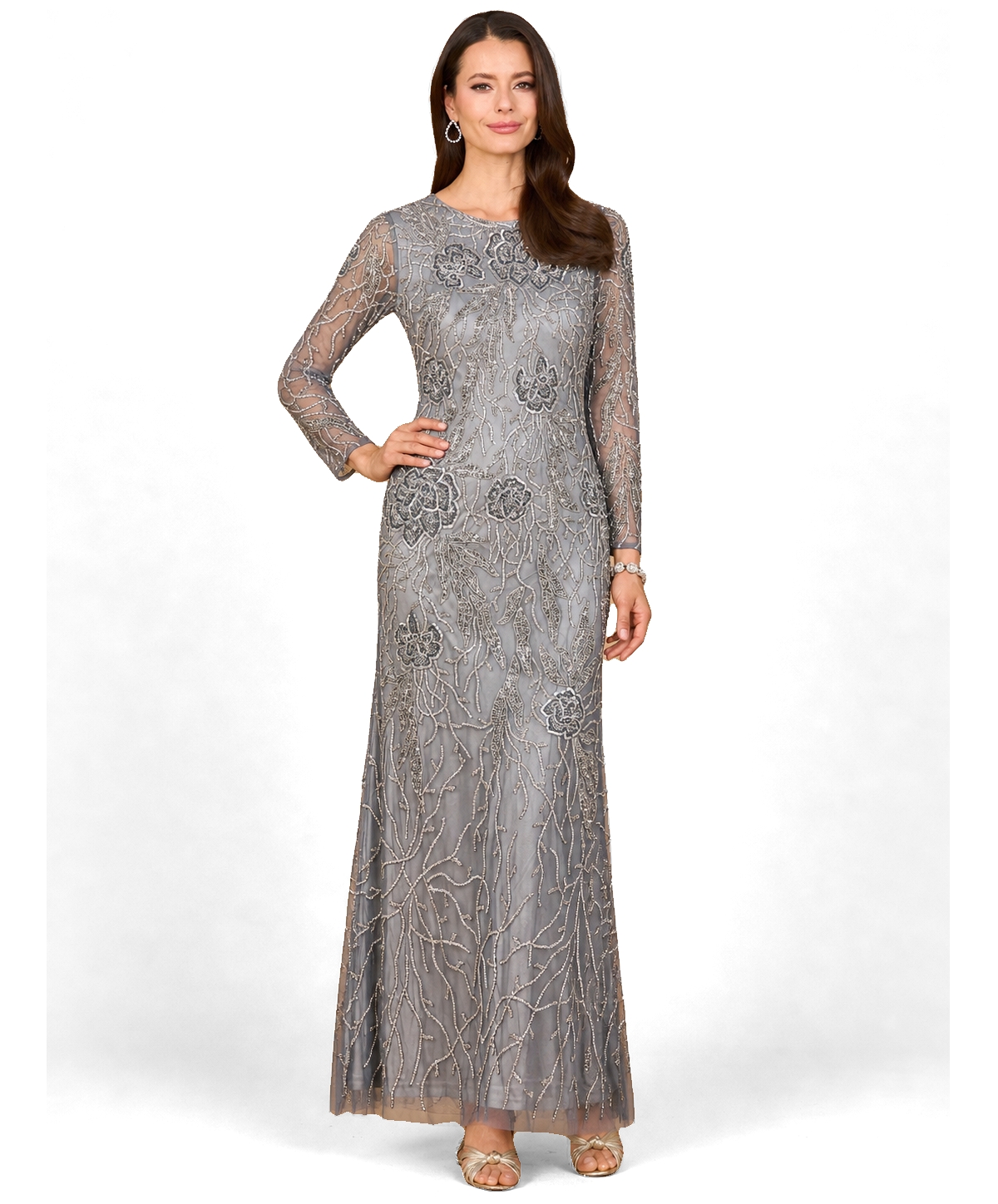 Click here for Lara Womens High Neck  Long Sleeve Beaded Gown - M... prices