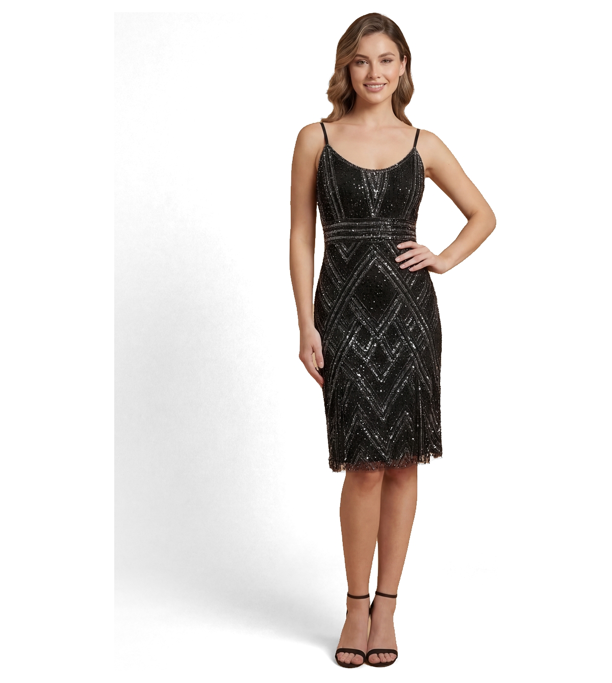 Click here for Lara Womens Beaded Flounce Dress - Black gunmetal prices