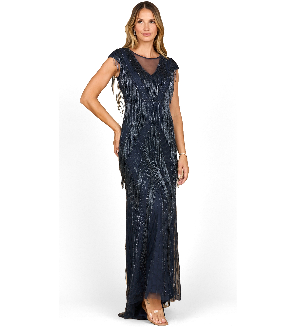 Click here for Lara Womens Beaded Fringe V-Neckline Dress with Ca... prices