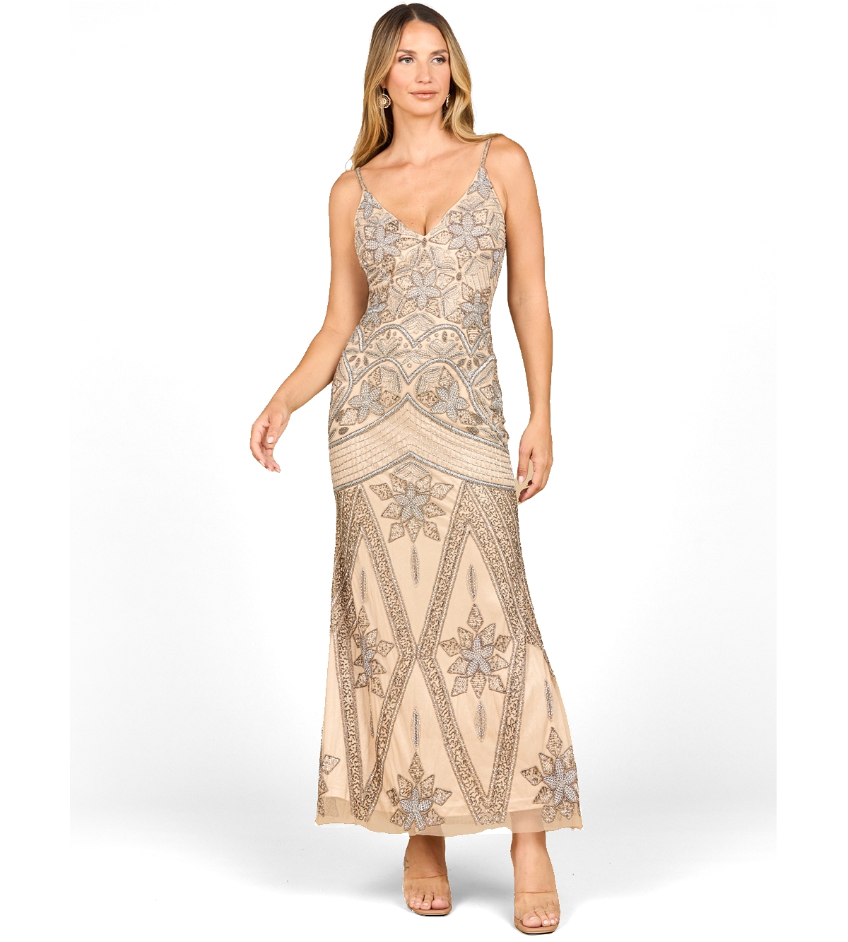 Click here for Lara Womens Contrast Beaded V-Neck Fitted Gown - N... prices