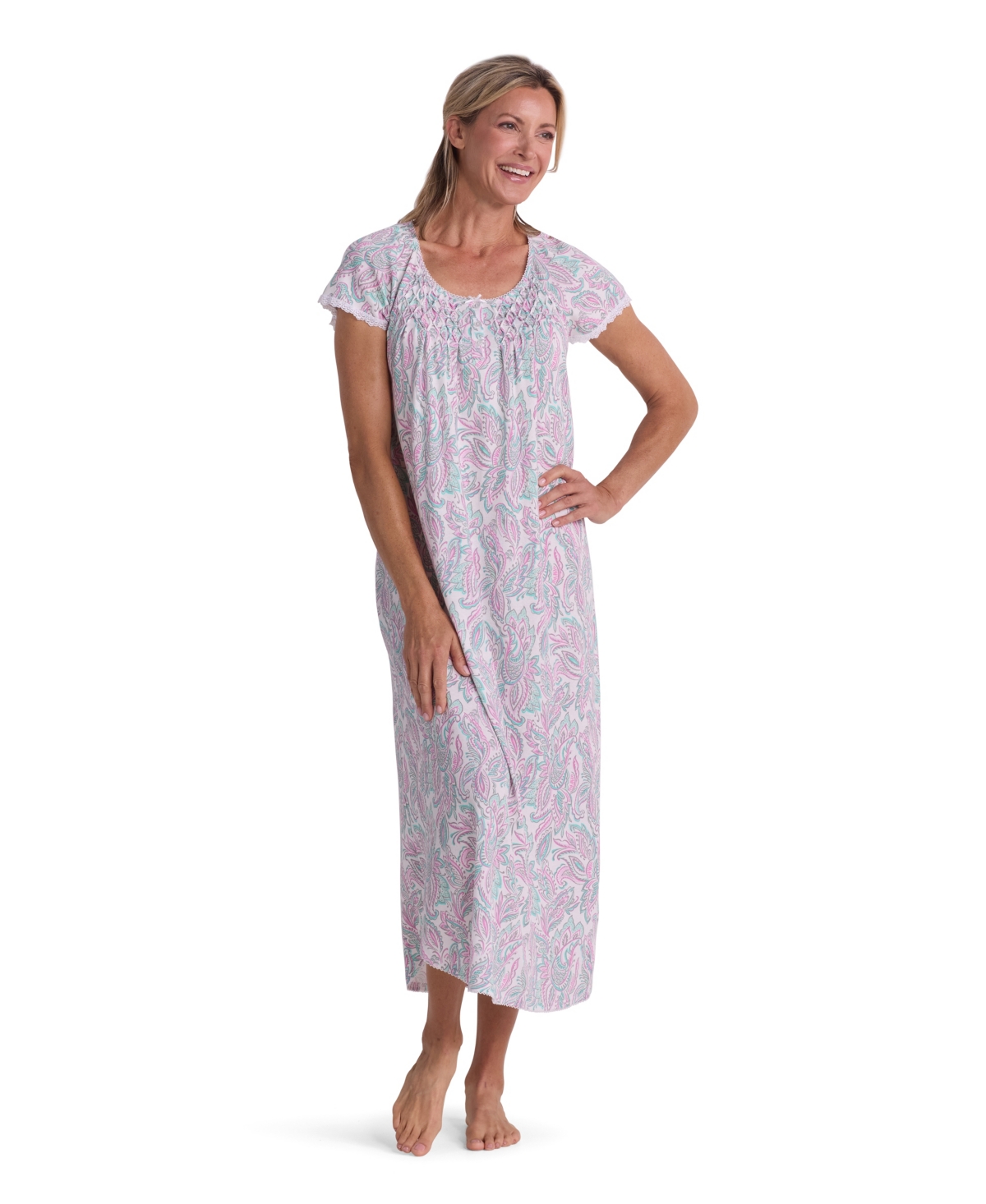 Click here for Miss Elaine Womens Short-Sleeve Printed Long Gown... prices