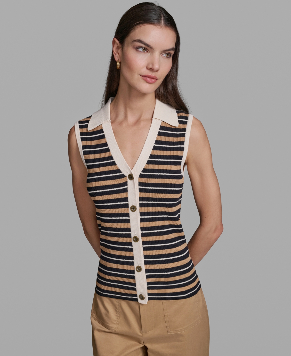 Click here for Karl Lagerfeld Paris Womens Striped Collared Tank... prices
