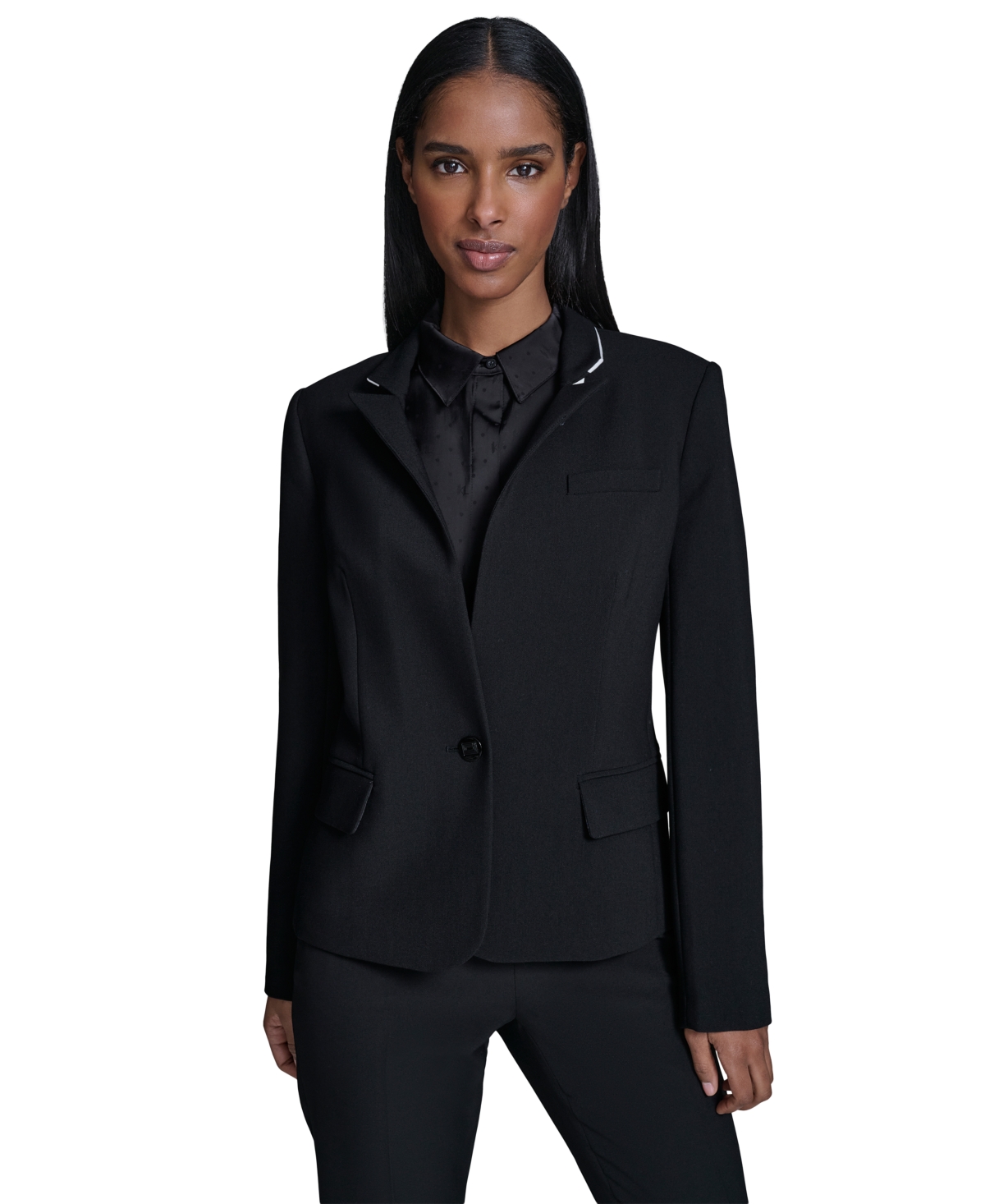 Click here for Karl Lagerfeld Womens Reverse Lapel One Button Bla... prices