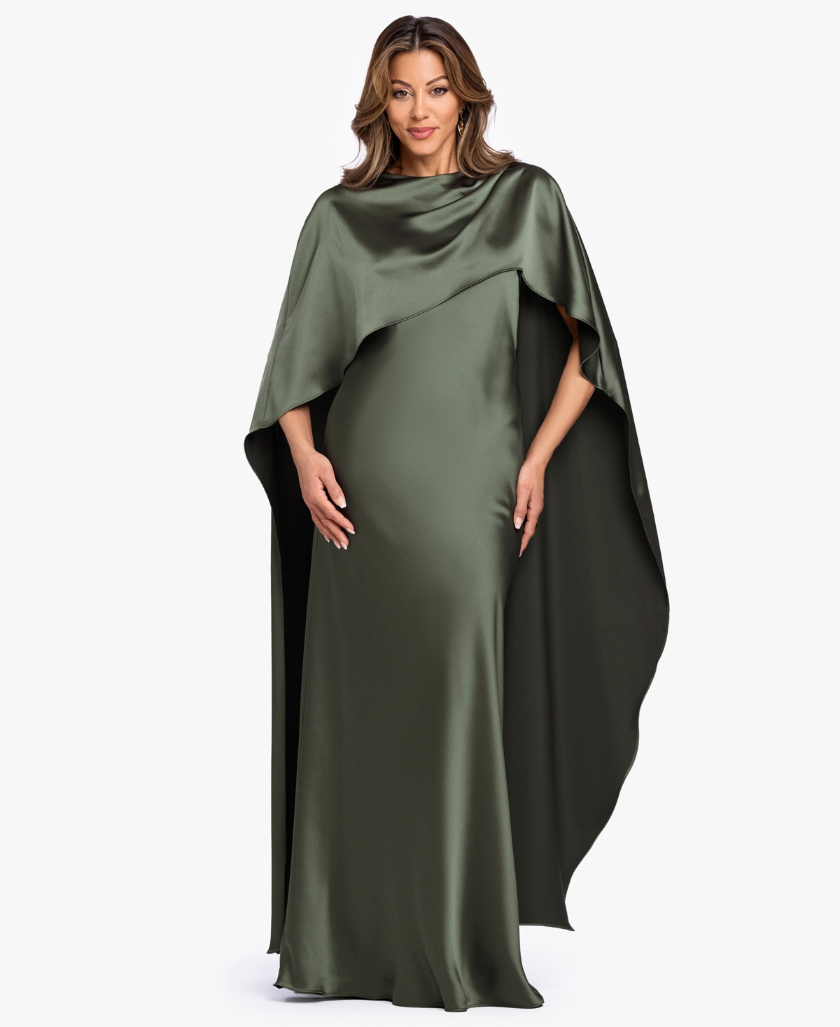 Click here for Xscape Womens Long Satin Boat Neck Dress - Olive prices