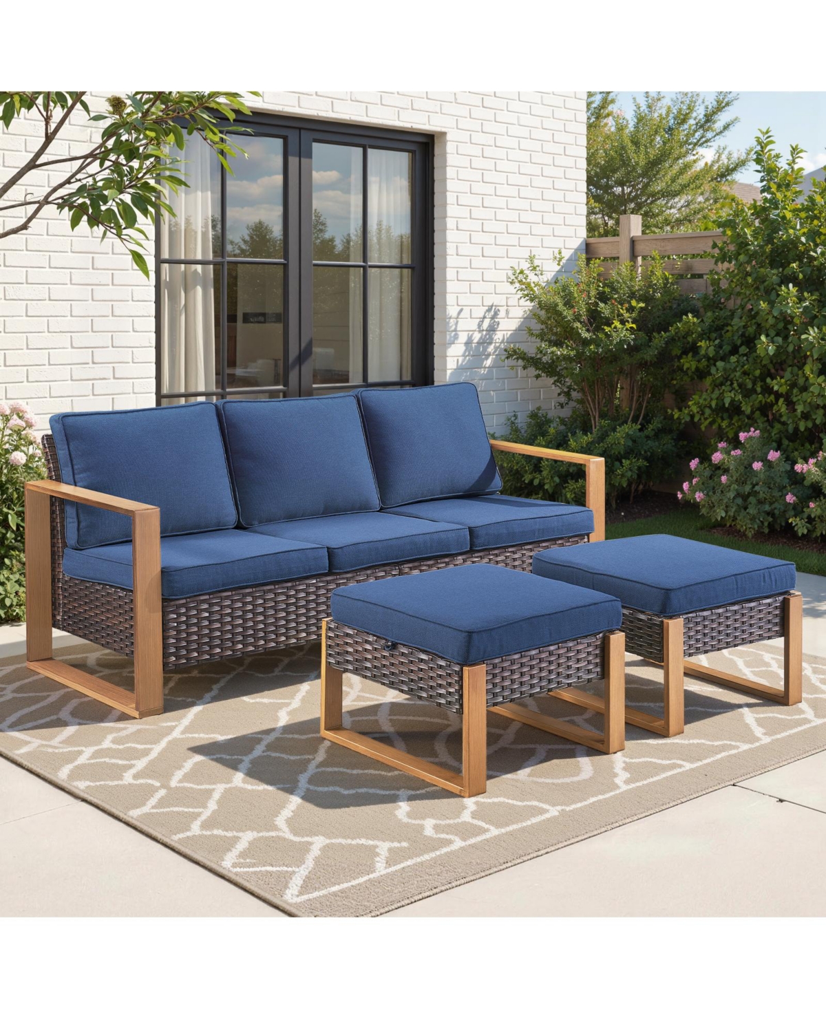 Click here for Pocassy 3 Pieces Patio Sofa with Ottomans  All-Wea... prices