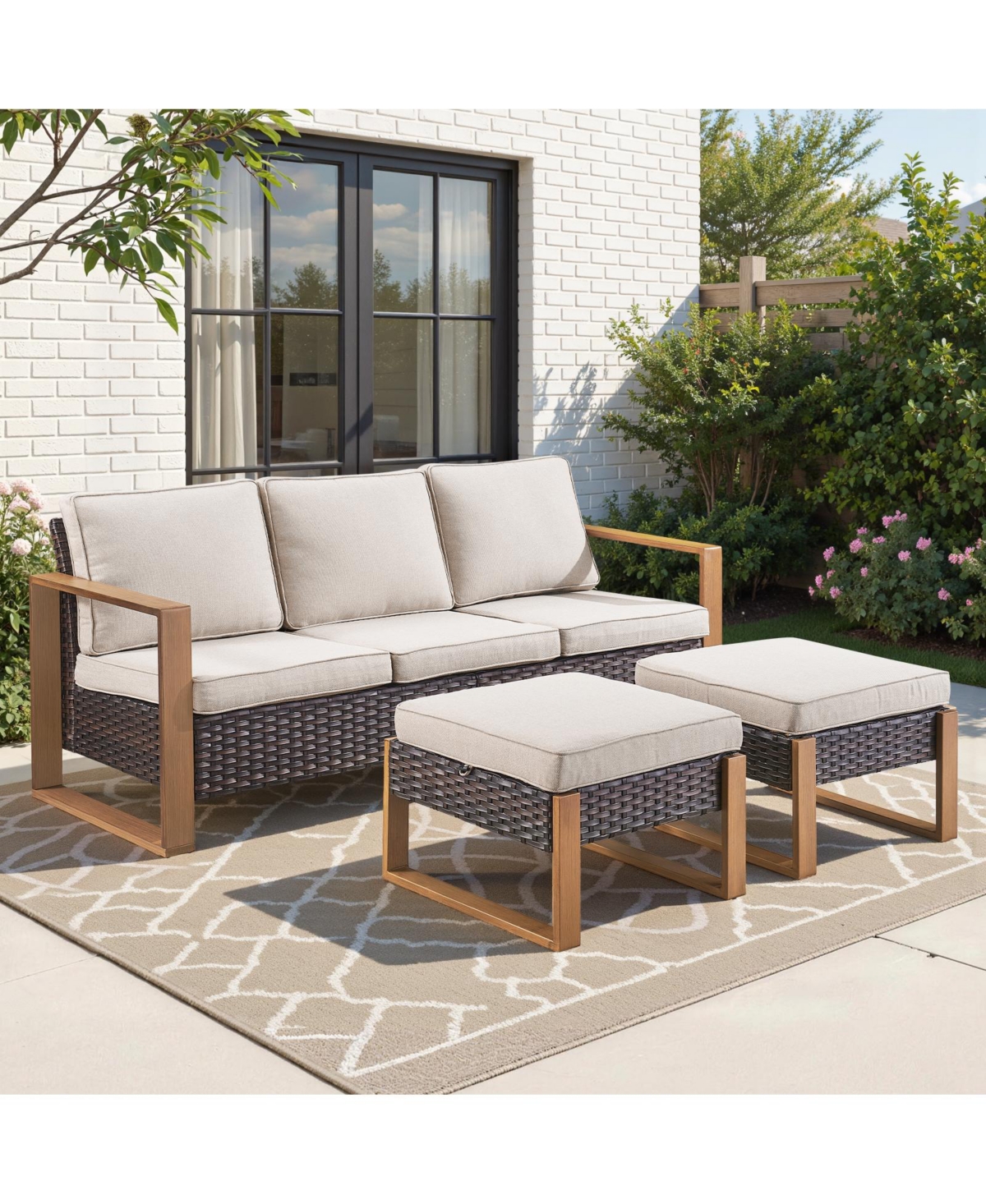 Click here for Pocassy 3 Pieces Patio Sofa with Ottomans  All-Wea... prices