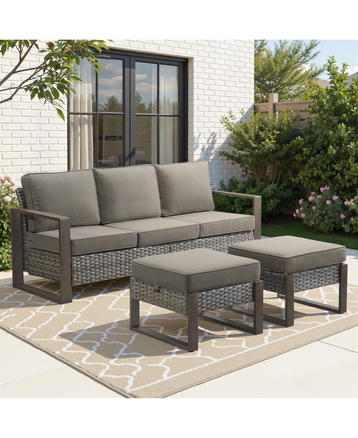 Click here for Pocassy 3 Pieces Patio Sofa with Ottomans  All-Wea... prices