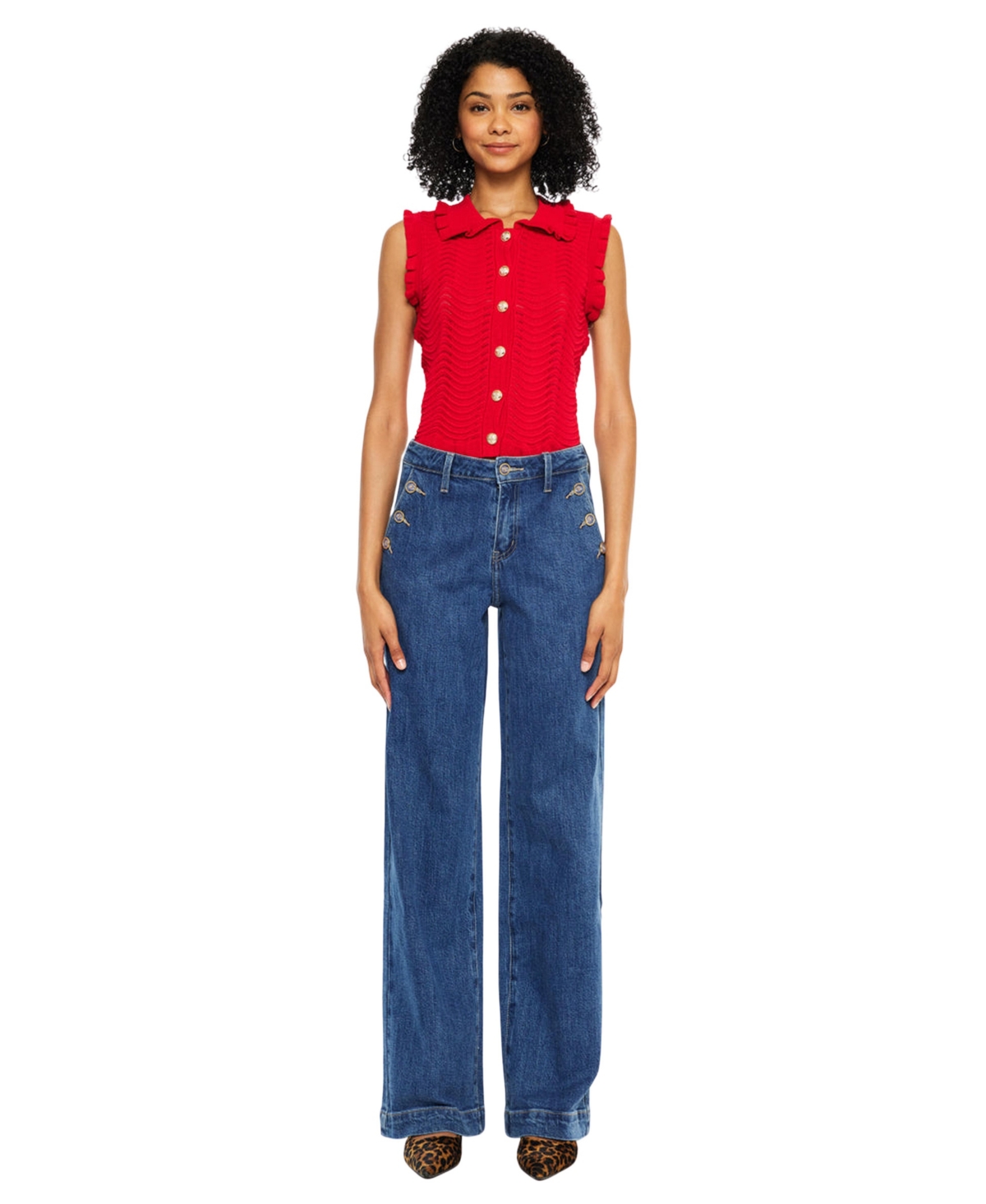 Click here for KanCan Womens Sol High Rise Wide Leg Trouser Jeans... prices